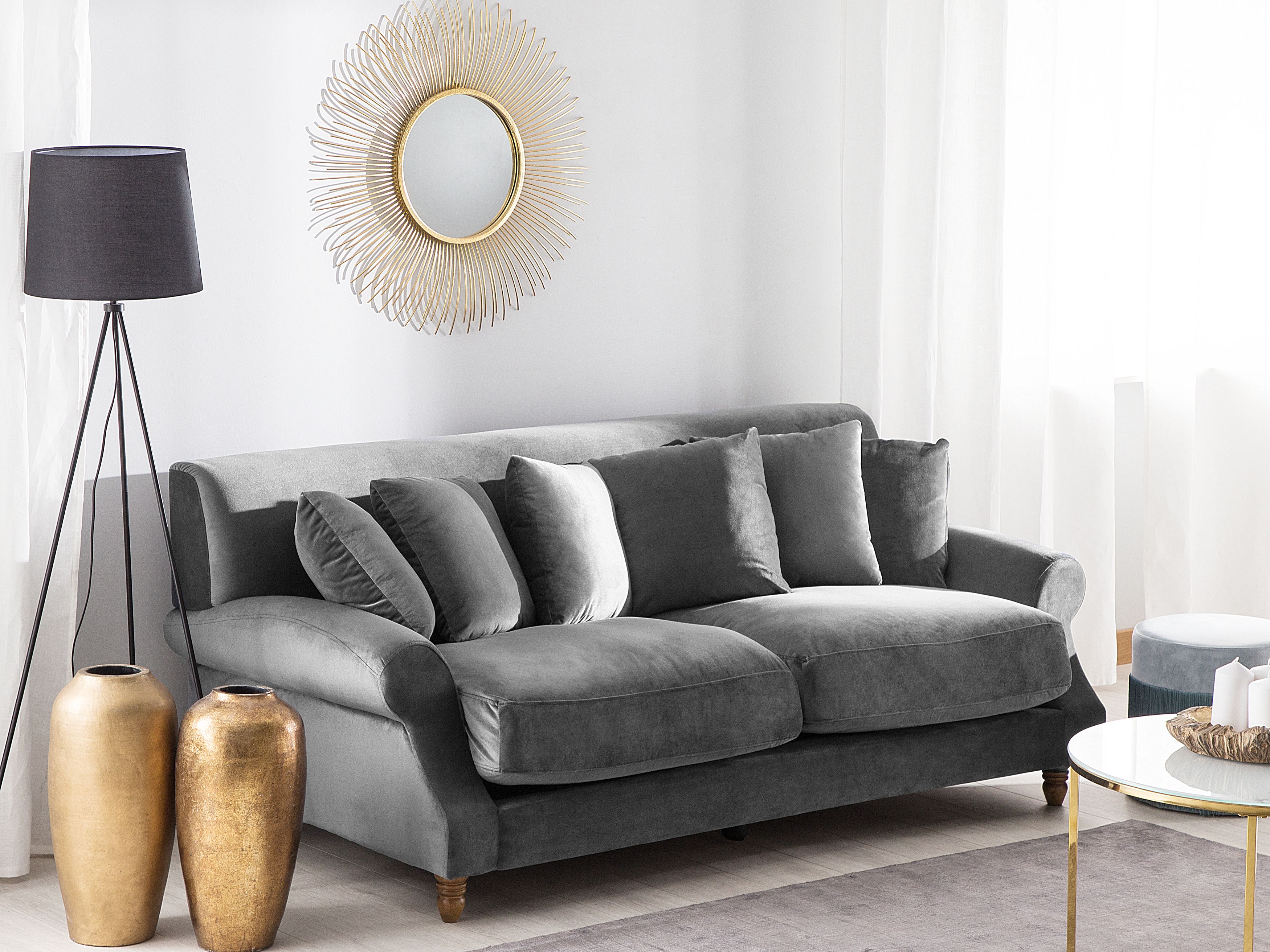 3 Seater Velvet Sofa Grey EIKE | Beliani.at