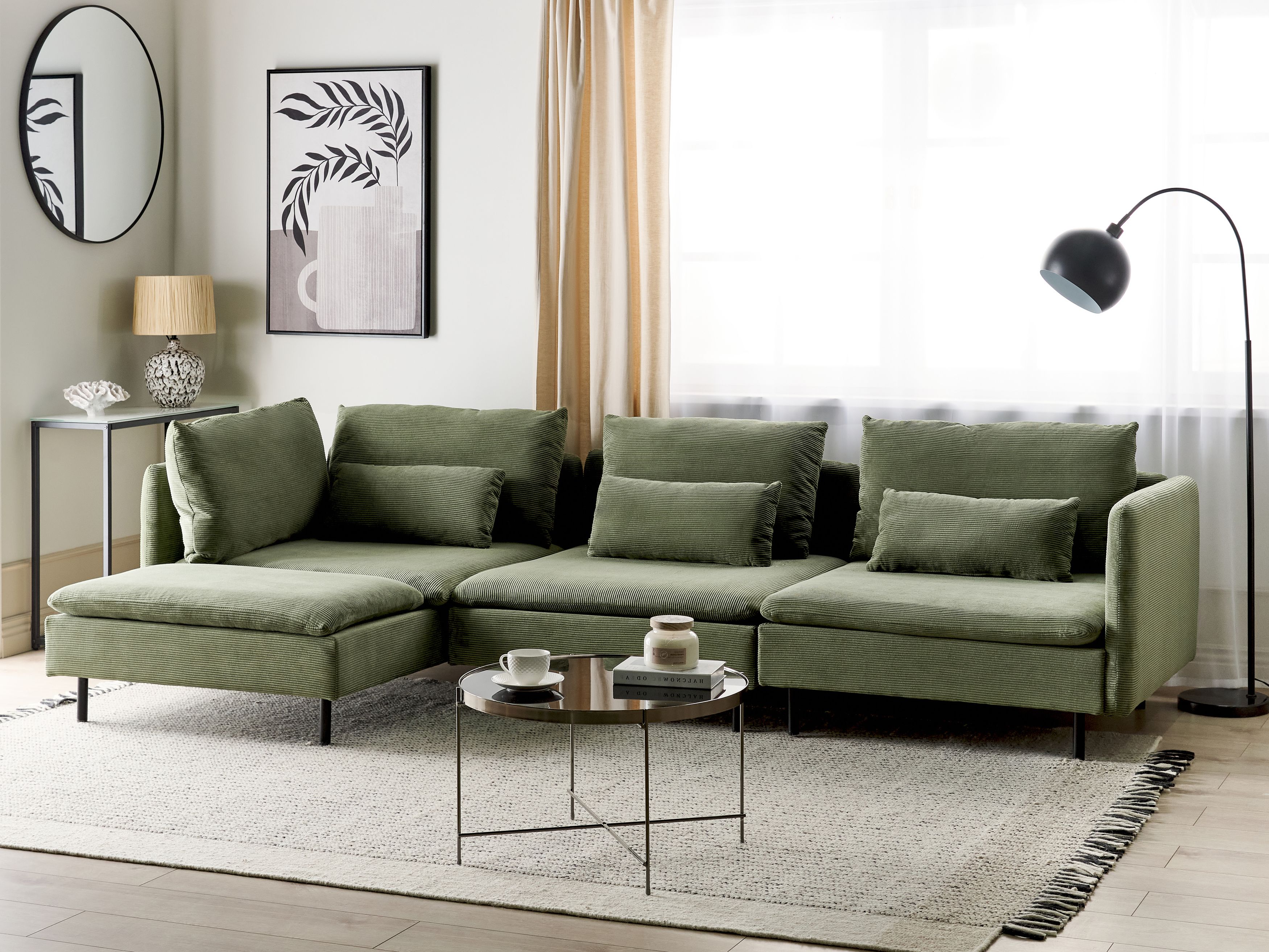 Modulárna menčestrová rohová pohovka pravostranná zelená EGERIS ...