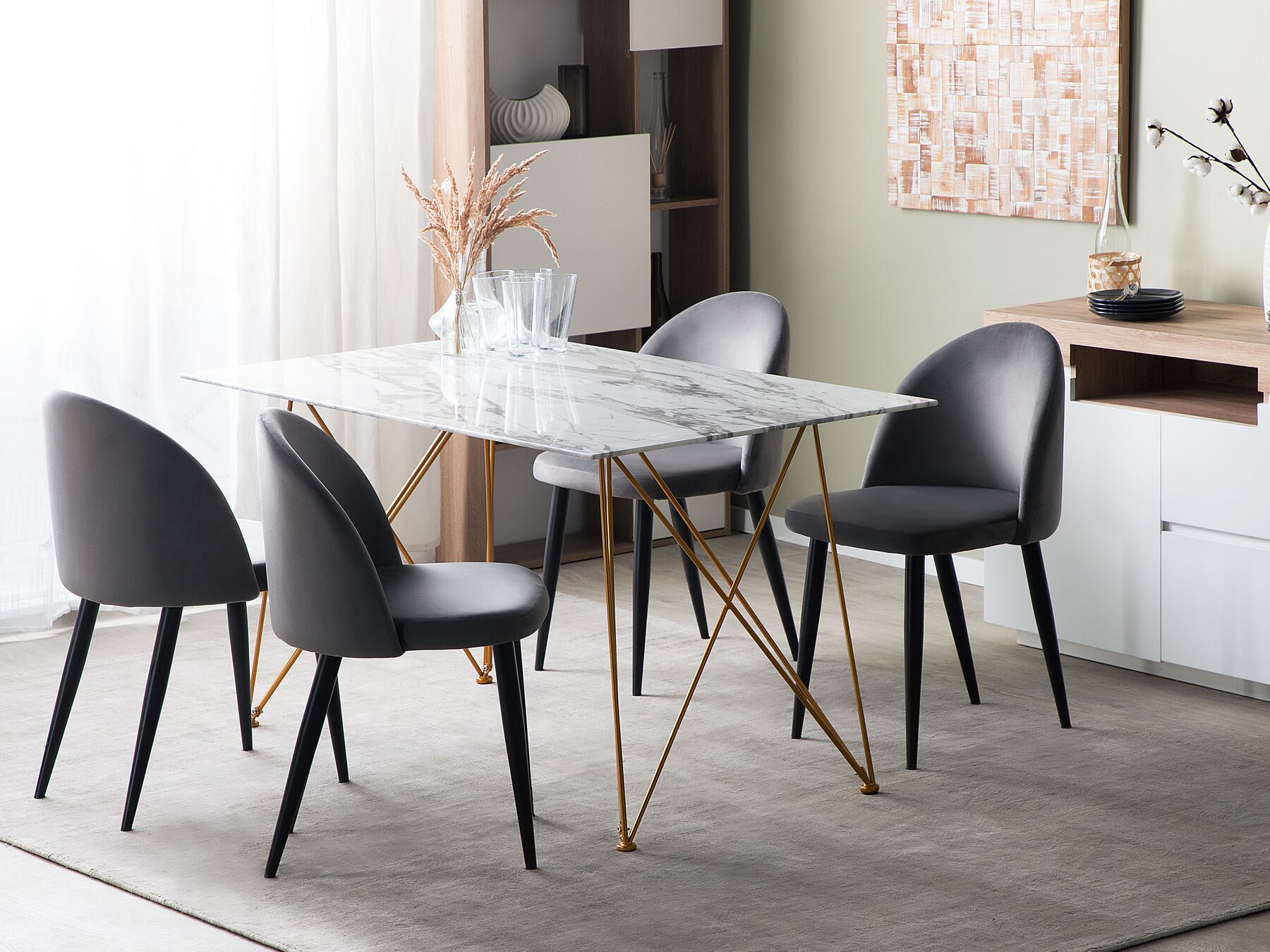 Dining Table 140 x 80 cm Marble Effect White with Gold KENTON | Beliani ...