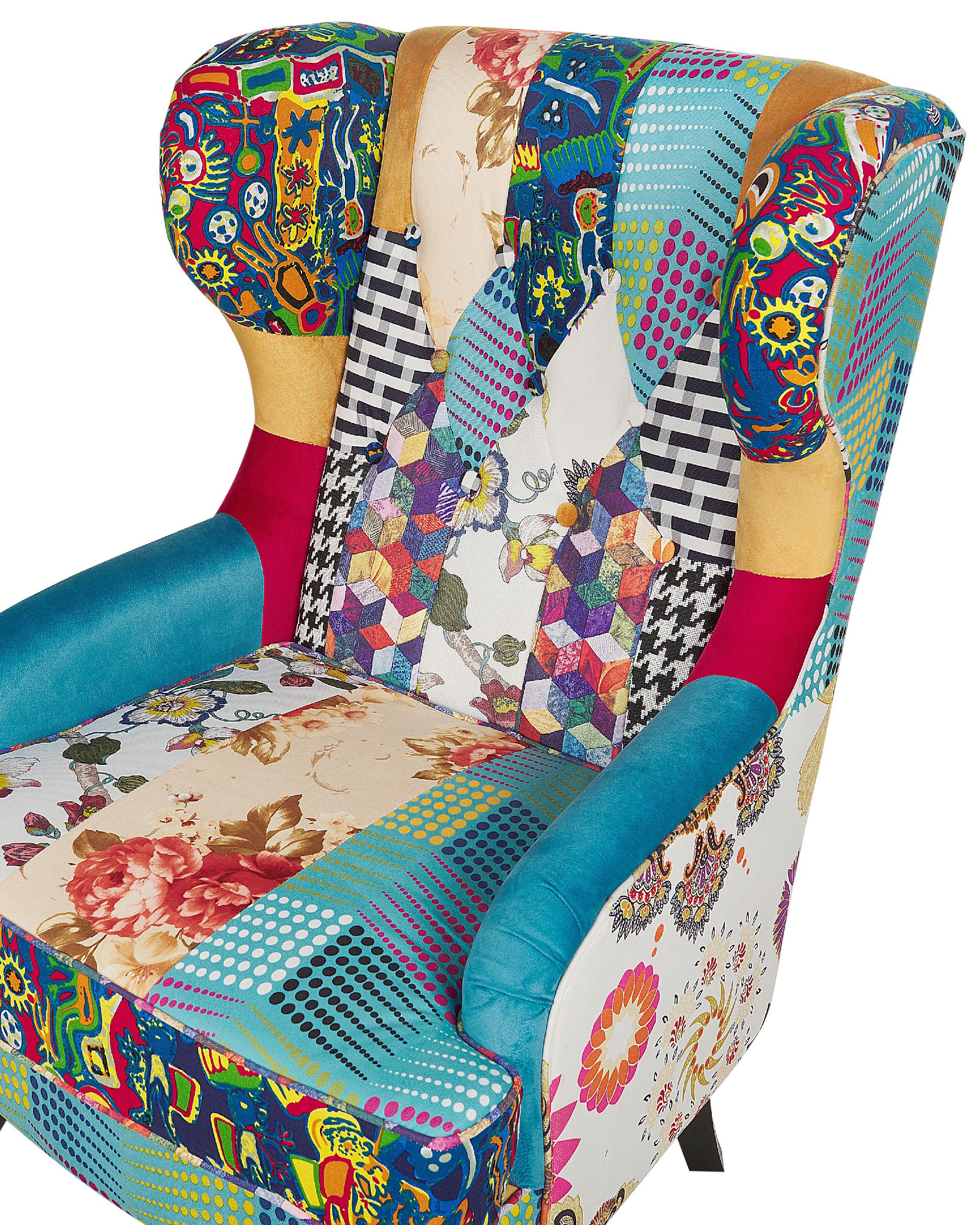 Fabric Wingback Chair Patchwork Blue MOLDE | Beliani.co.uk