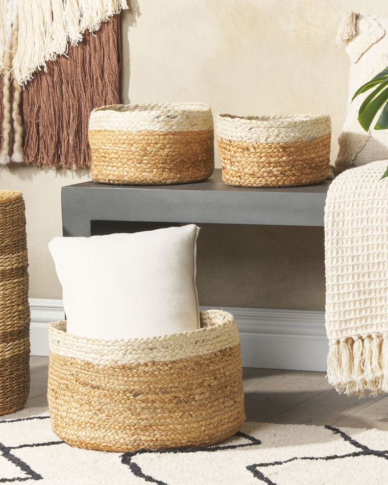 Set of 3 Jute Baskets Natural and Beige TAJORI | Beliani.co.uk