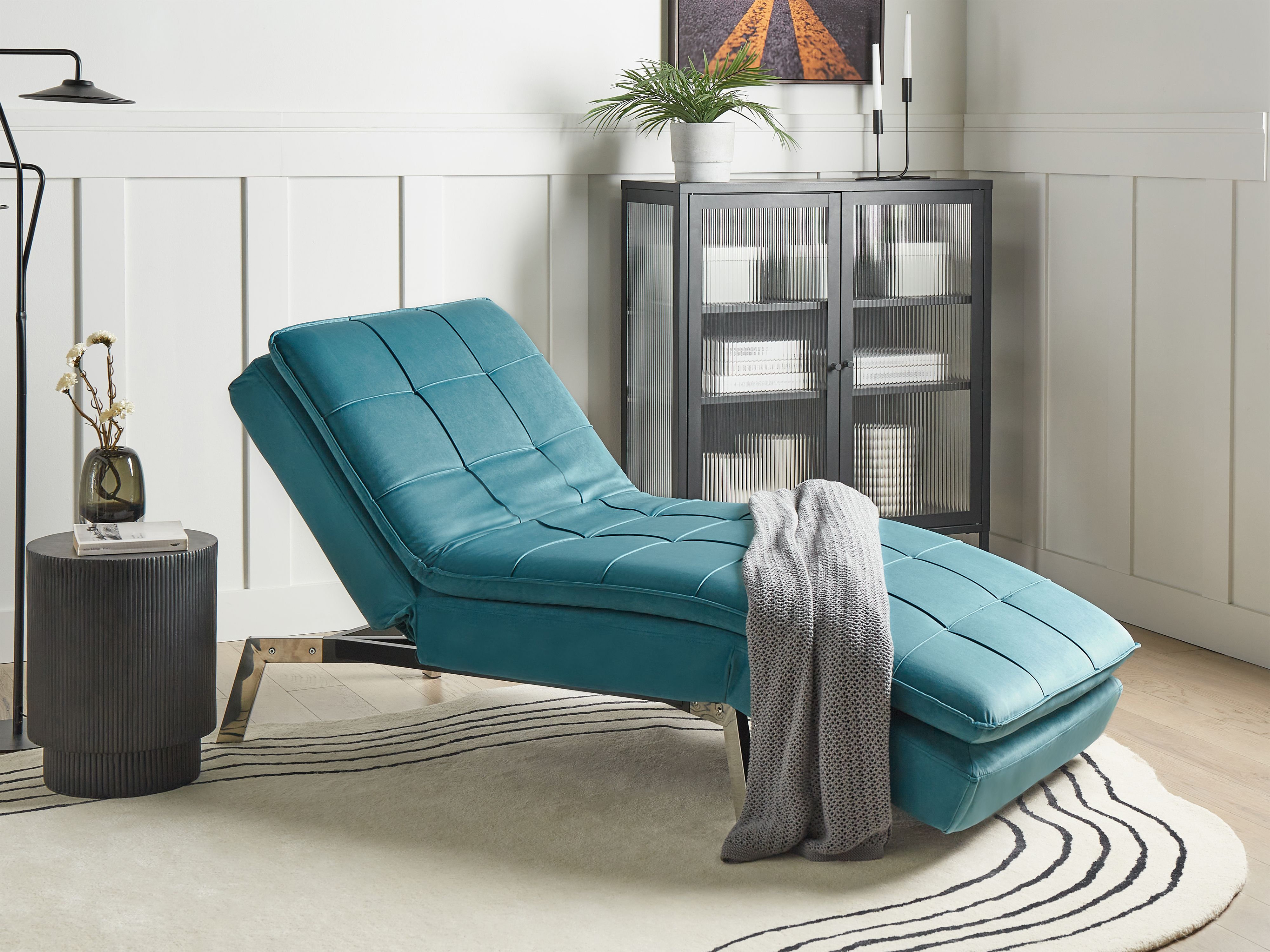 Chaise longue en velours bleu sarcelle LOIRET | Beliani.fr