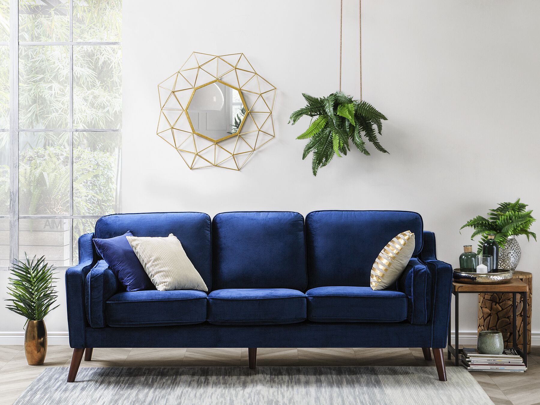 3 Seater Velvet Sofa Blue LOKKA | Beliani.co.uk