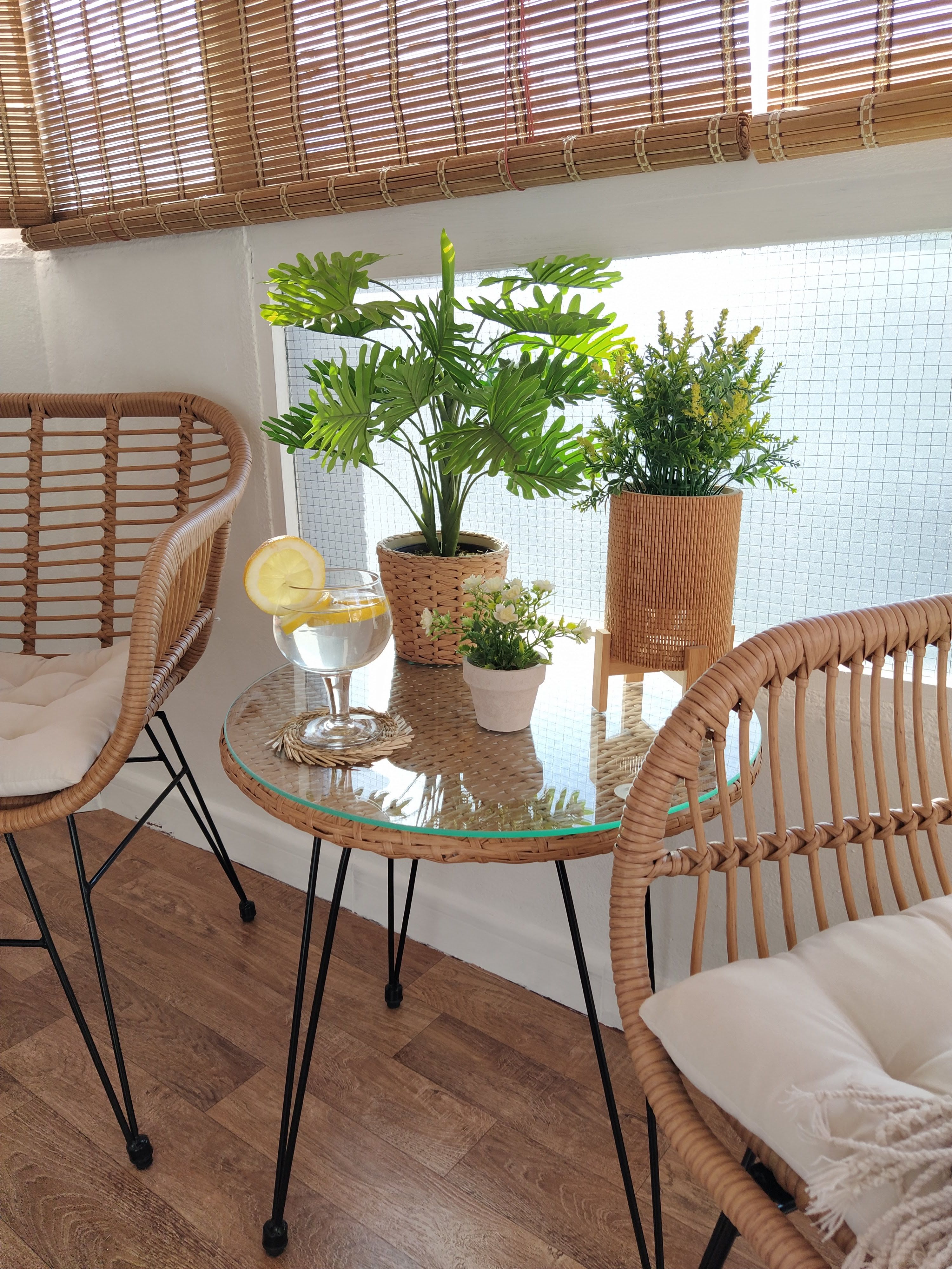 PE Rattan Bistro Set Natural TROPEA II | Beliani.co.uk
