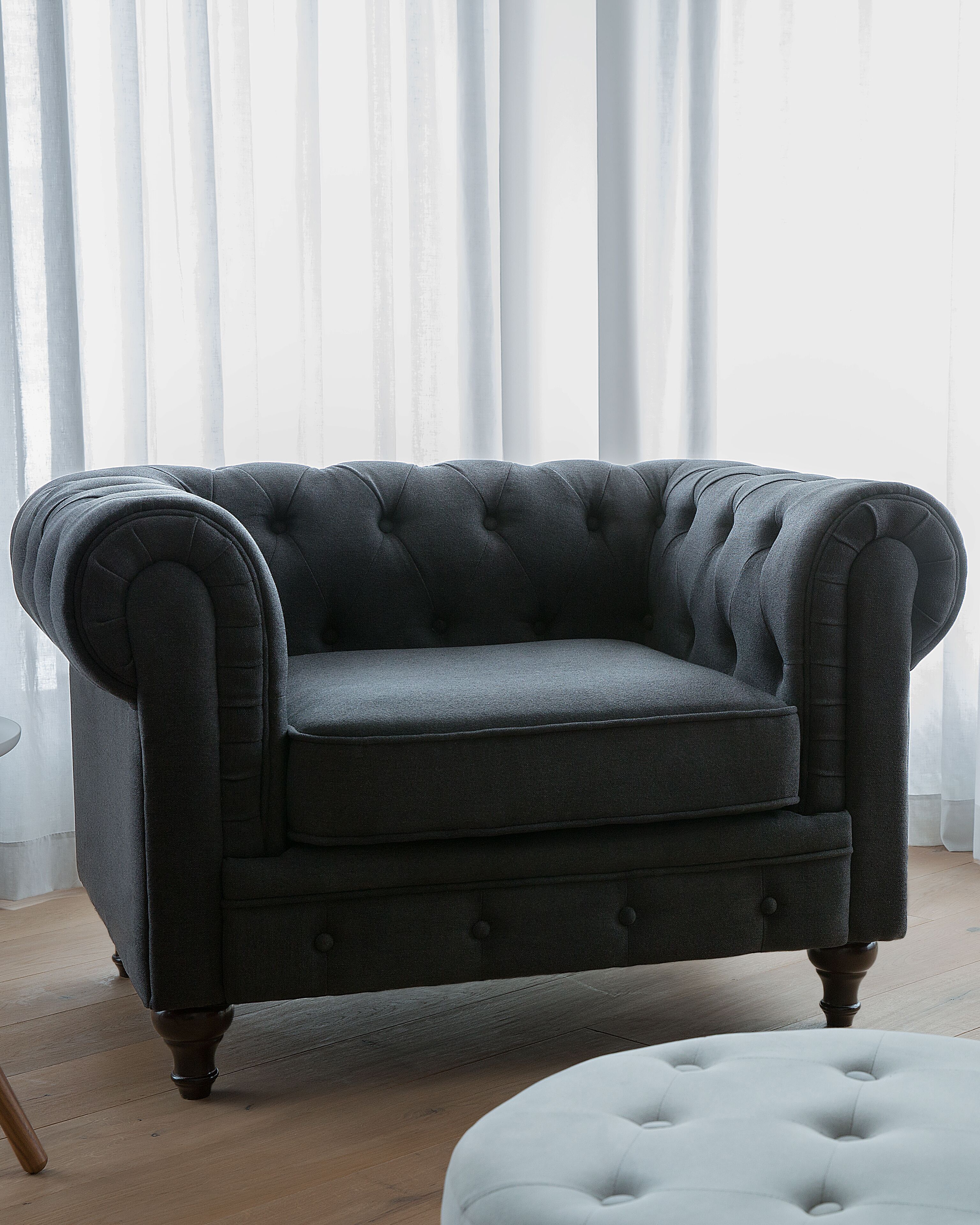 Fabric Armchair Graphite Grey CHESTERFIELD | Beliani.co.uk