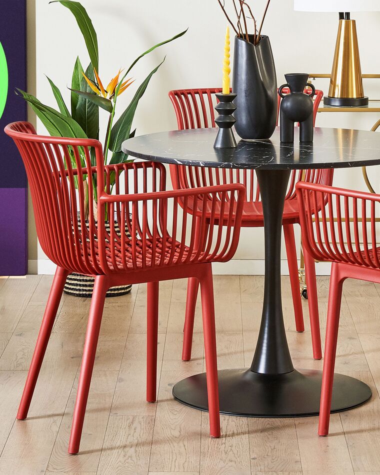 Set of 4 Plastic Dining Chairs Red PESARO | Beliani.co.uk