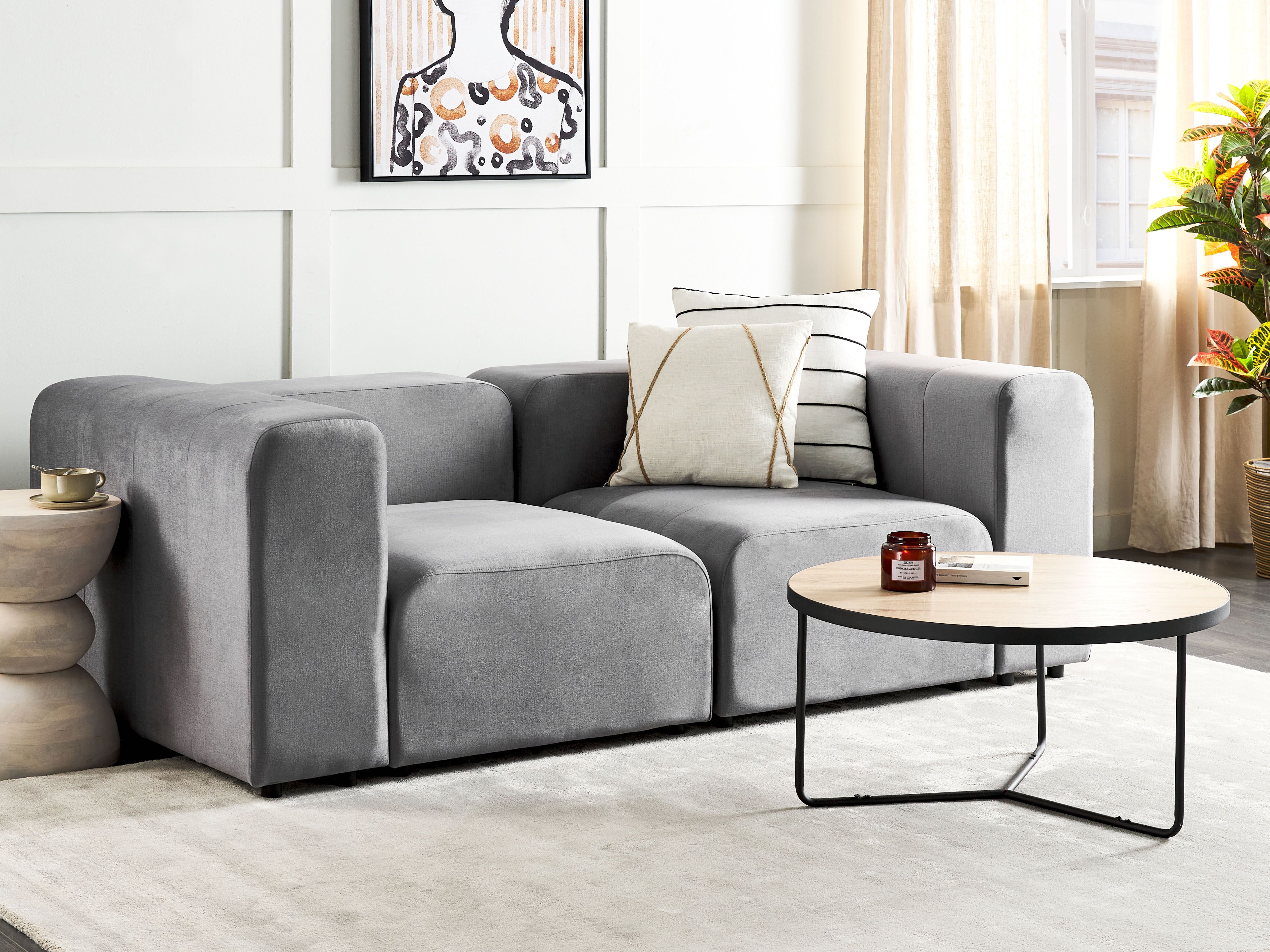 2 Seater Modular Velvet Sofa Grey FALSTERBO | Beliani.co.uk