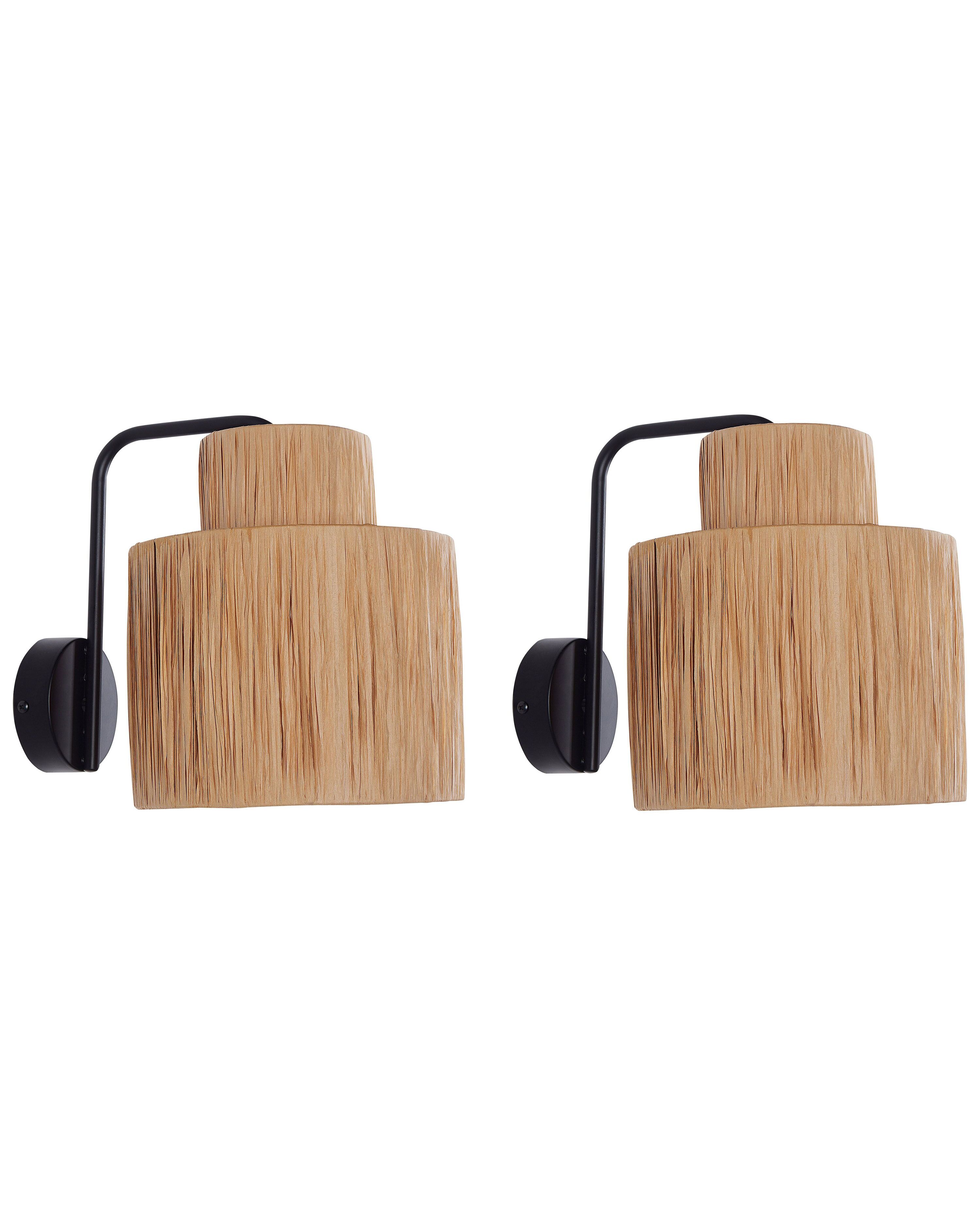 Set of 2 Raffia Wall Lamps Natural SHINFA | Beliani.co.uk