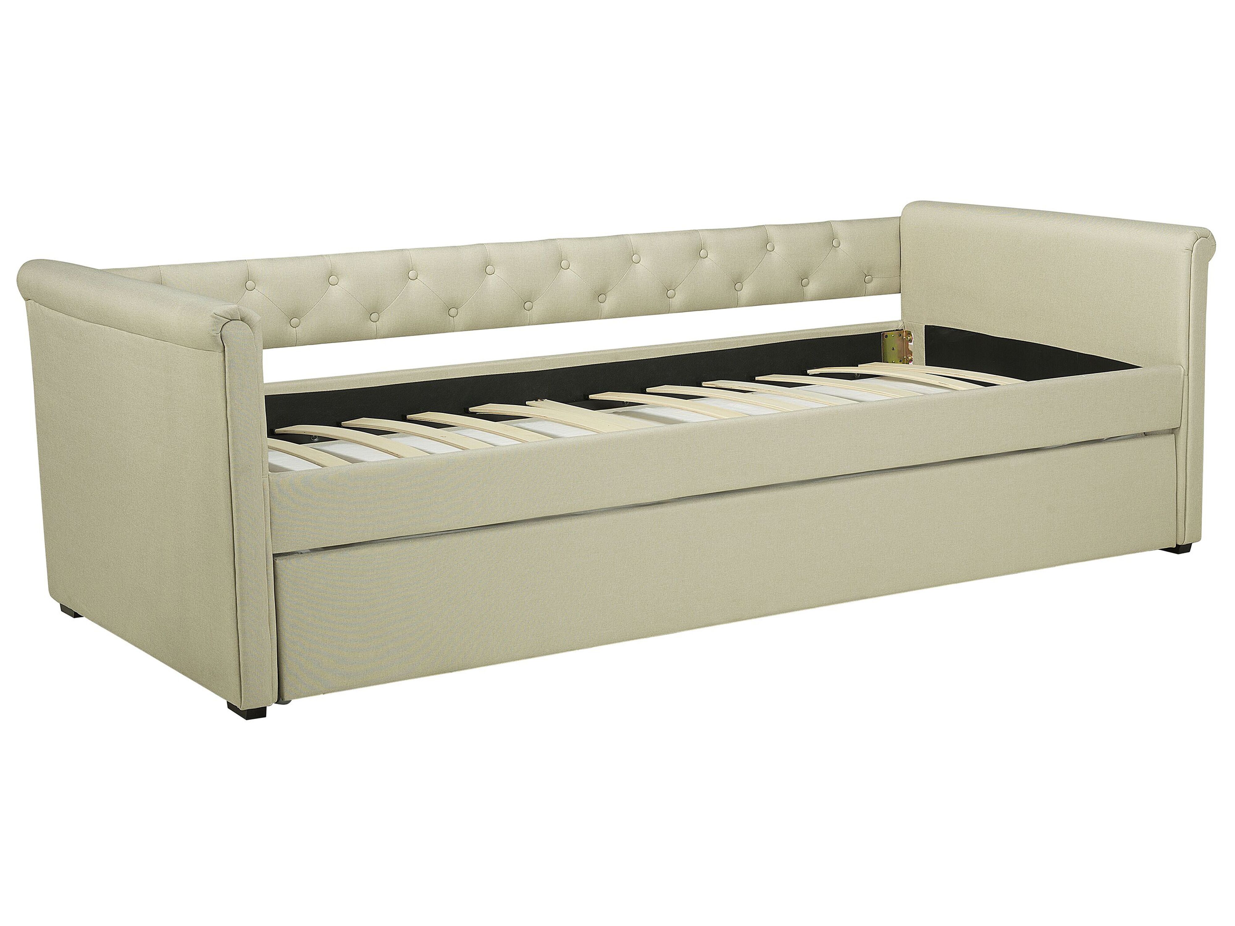 Tagesbett Ausziehbar Polsterbezug Beige Leinenoptik Lattenrost 80 X 200 Tagesbett Ausziehbar Polsterbezug Beige Leinenoptik Lattenrost 80 X 200