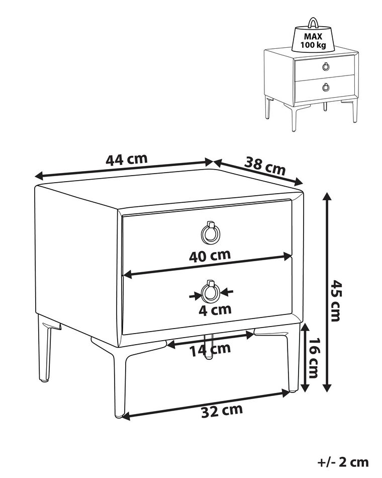 2 Drawer Velvet Bedside Table Blue SEZANNE | Beliani.co.uk
