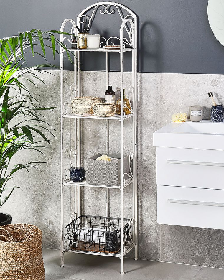 Badregal Metall Antik Optik weiß 4 Fächer klappbar VALDIVIA | Beliani.at
