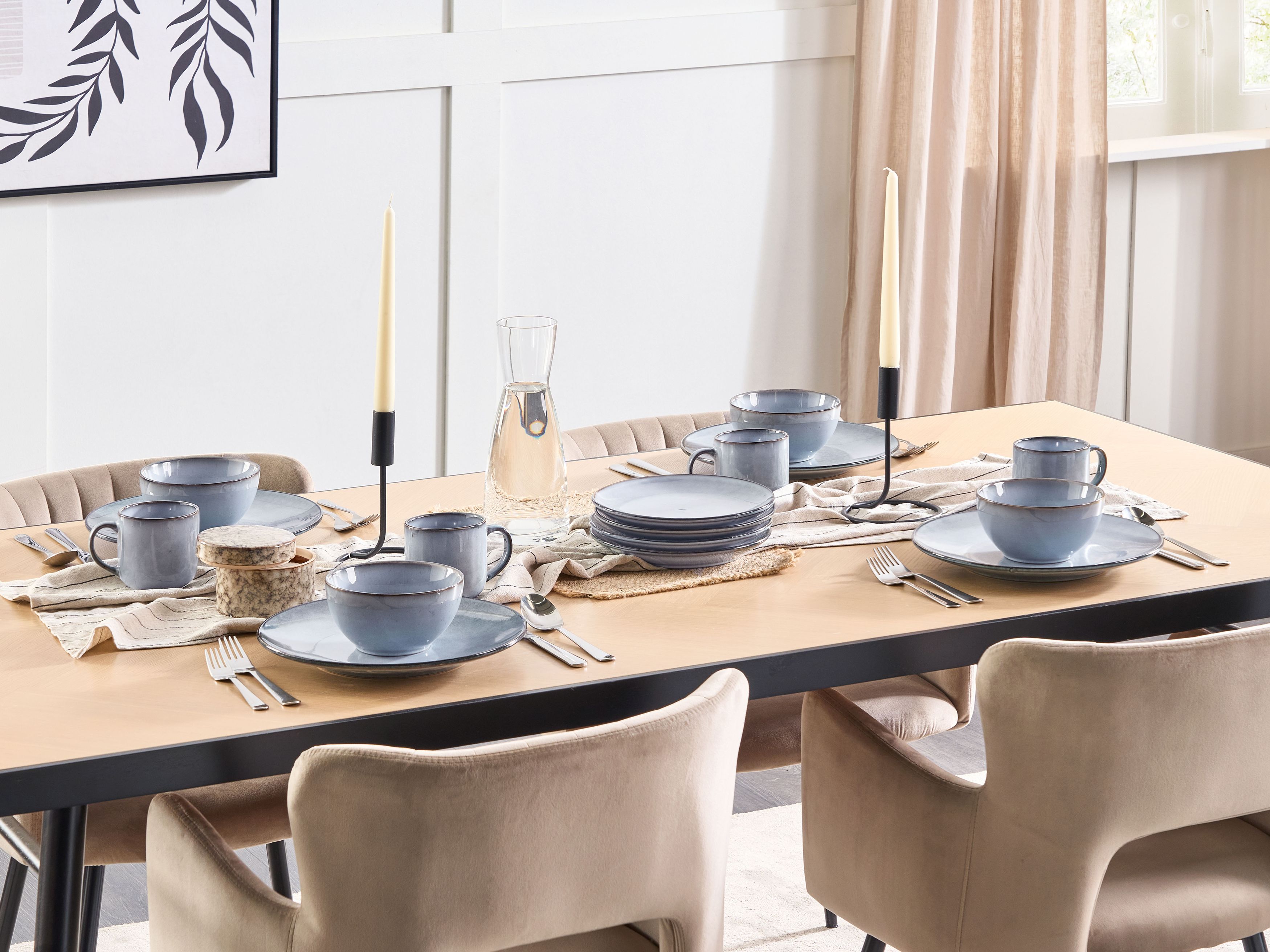 Set of 16 Stoneware Dinnerware Light Blue JUNIPER | Beliani.co.uk