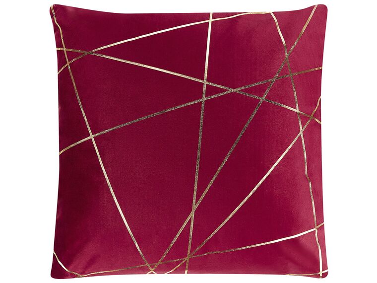 Set of 2 Velvet Cushions Geometric Pattern 45 x 45 cm Red PINUS ...