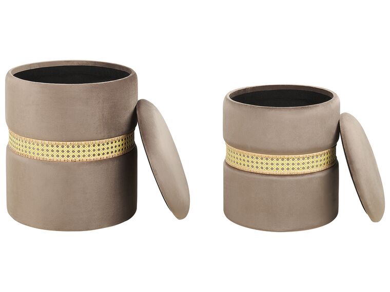 Puf med opbevaring taupe velour sæt af 2 MEDFORD | Beliani.dk