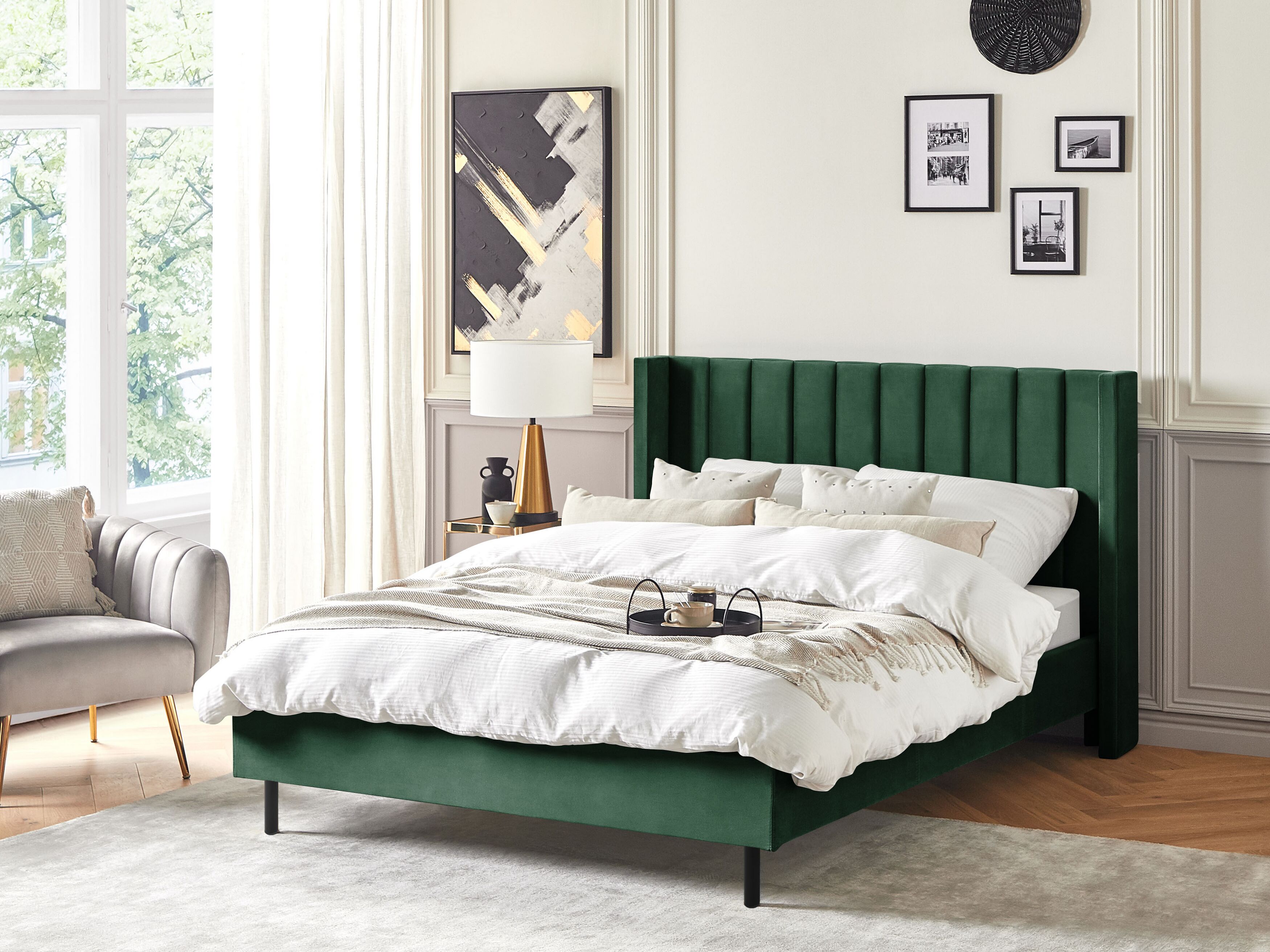 Cama de casal em veludo verde escuro 140 x 200 cm VILLETTE | Beliani.pt