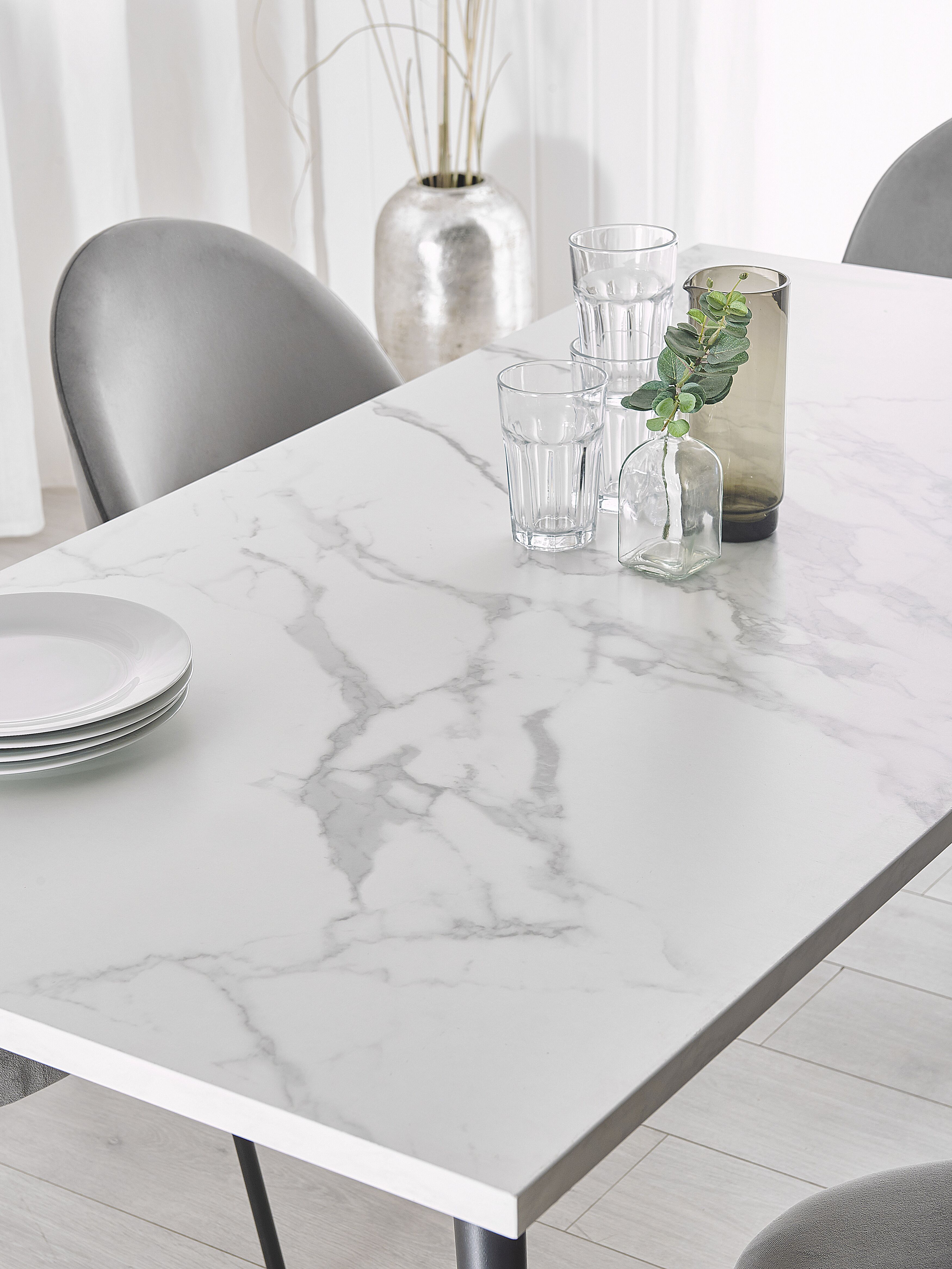Dining Table 160 x 80 cm White Marble Effect with Black SANTIAGO ...