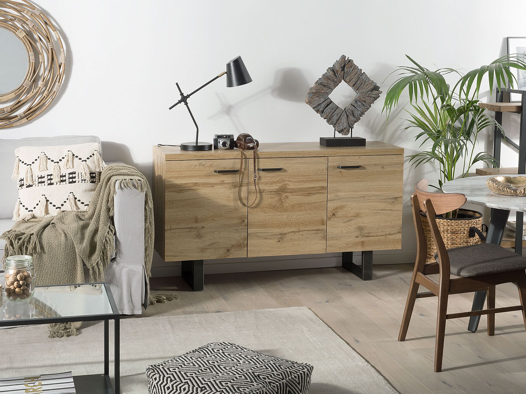 3 Door Sideboard Light Wood TIMBER | Beliani.co.uk