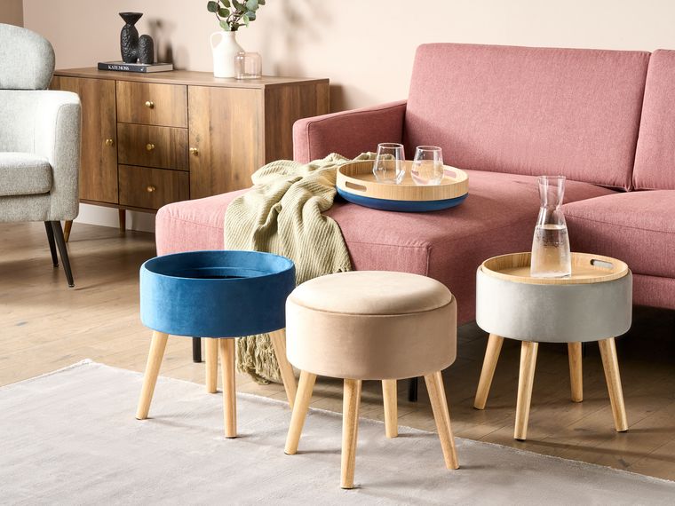 Puff med oppbevaring fløyel beige NEELY | Beliani.no