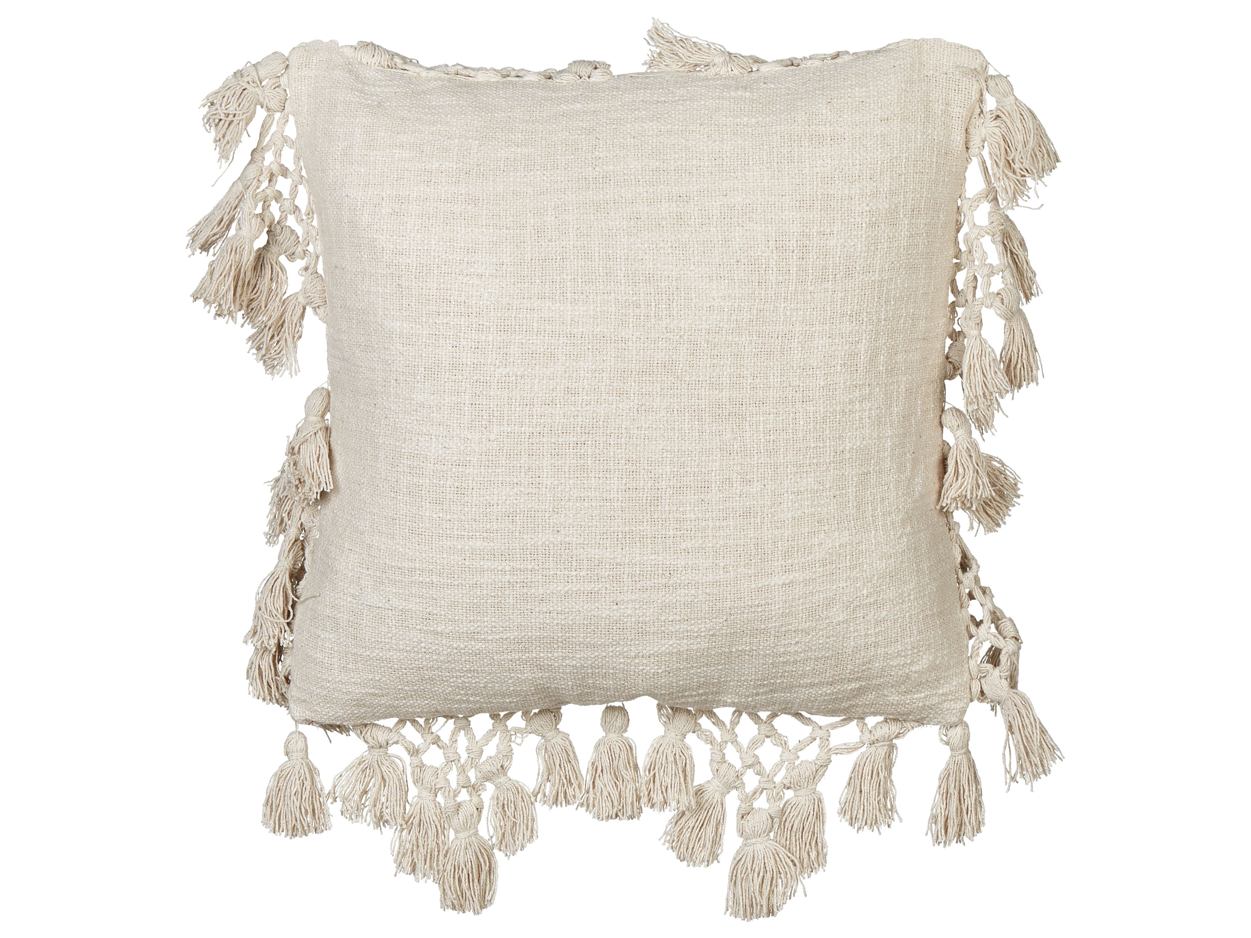 Set of 2 Cotton Cushions with Tassels 45 x 45 cm Beige OLEARIA ...