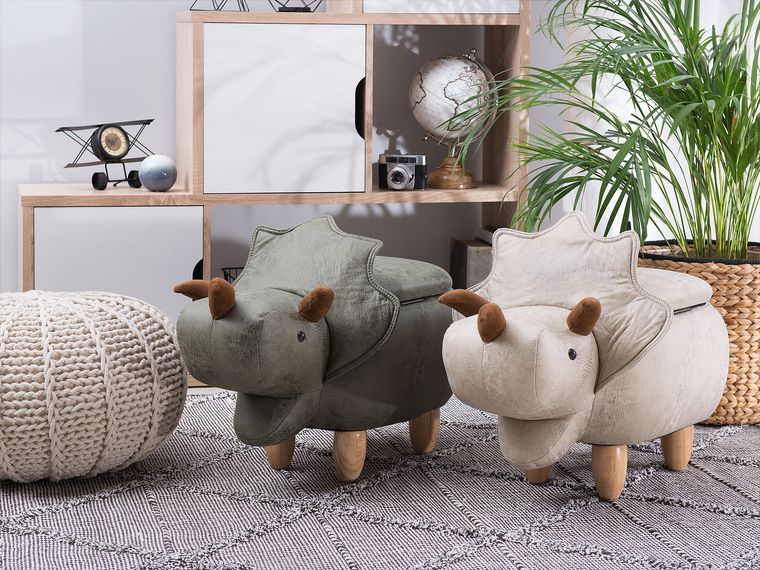 Fabric Storage Animal Stool Light Grey TRICERATOPS | Beliani.co.uk