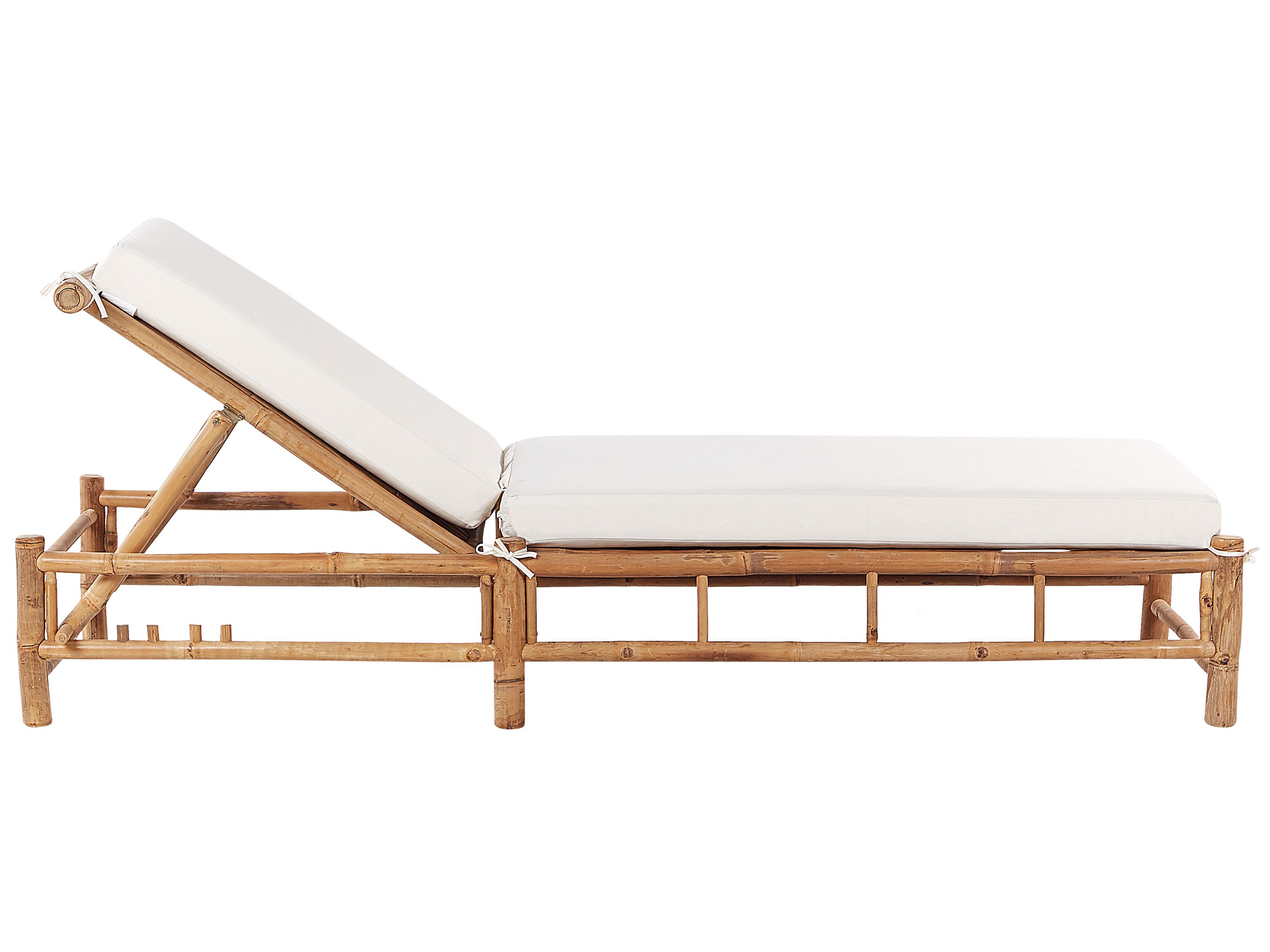 Bamboo Sun Lounger Light Wood and Off-White LIGURE | Beliani.co.uk