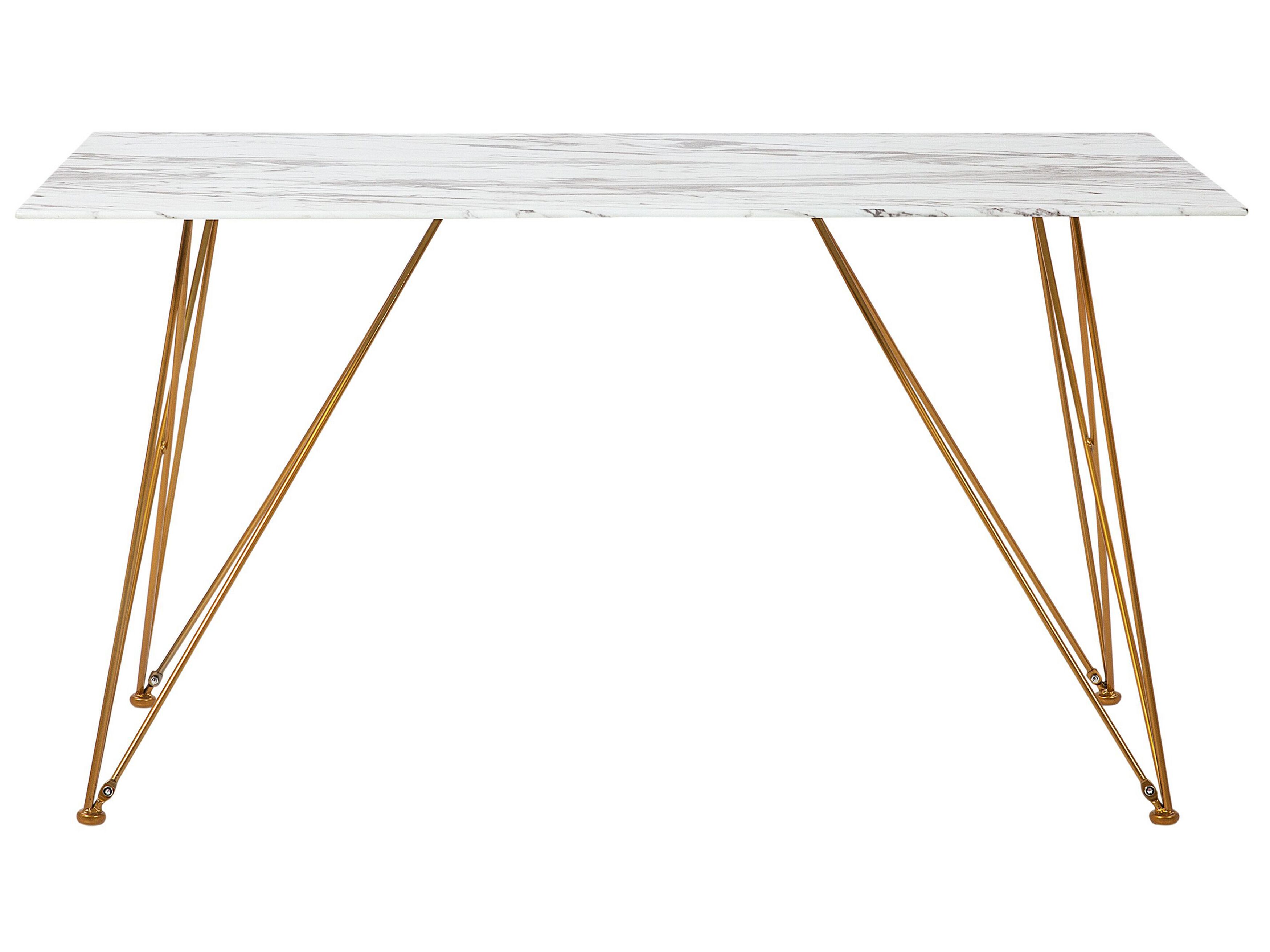 Dining Table 140 x 80 cm Marble Effect White with Gold KENTON | Beliani ...