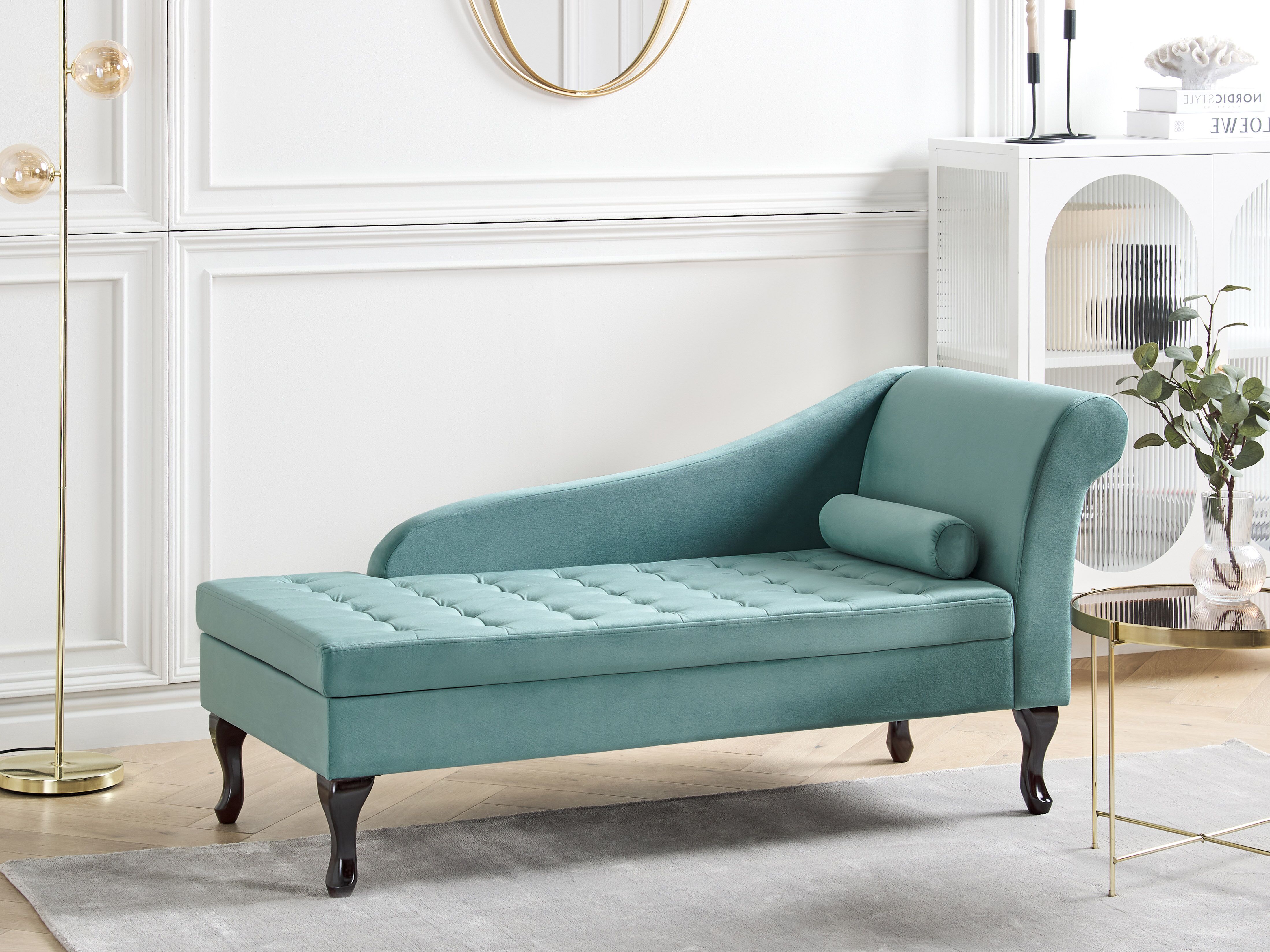 Right Hand Velvet Chaise Lounge with Storage Teal PESSAC | Beliani.co.uk