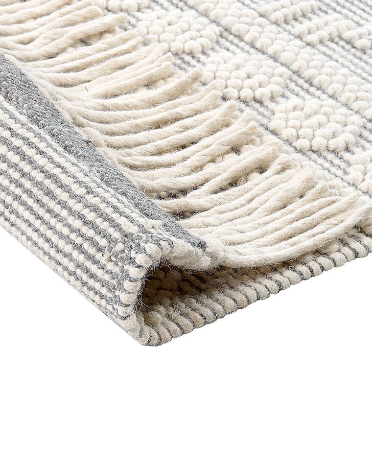 Wollteppich mit geometrischem Muster Beige und Grau 200 x 300 cm SOLHAN ...