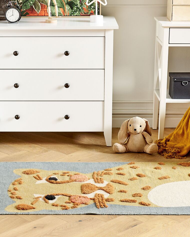 Cotton Kids Rug Leopard Print 80 x 150 cm Yellow and Grey TANGSE ...