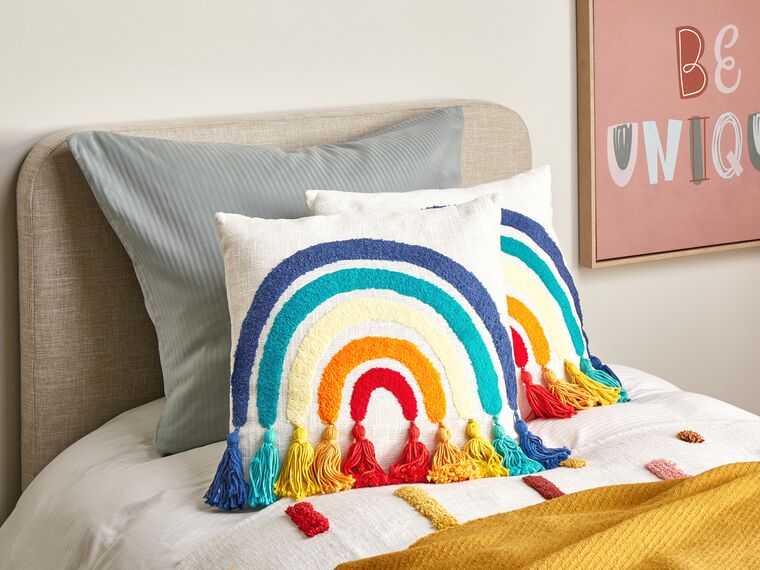 Set of 2 Cotton Cushions Embroidered Rainbow 45 x 45 cm Multicolour ...