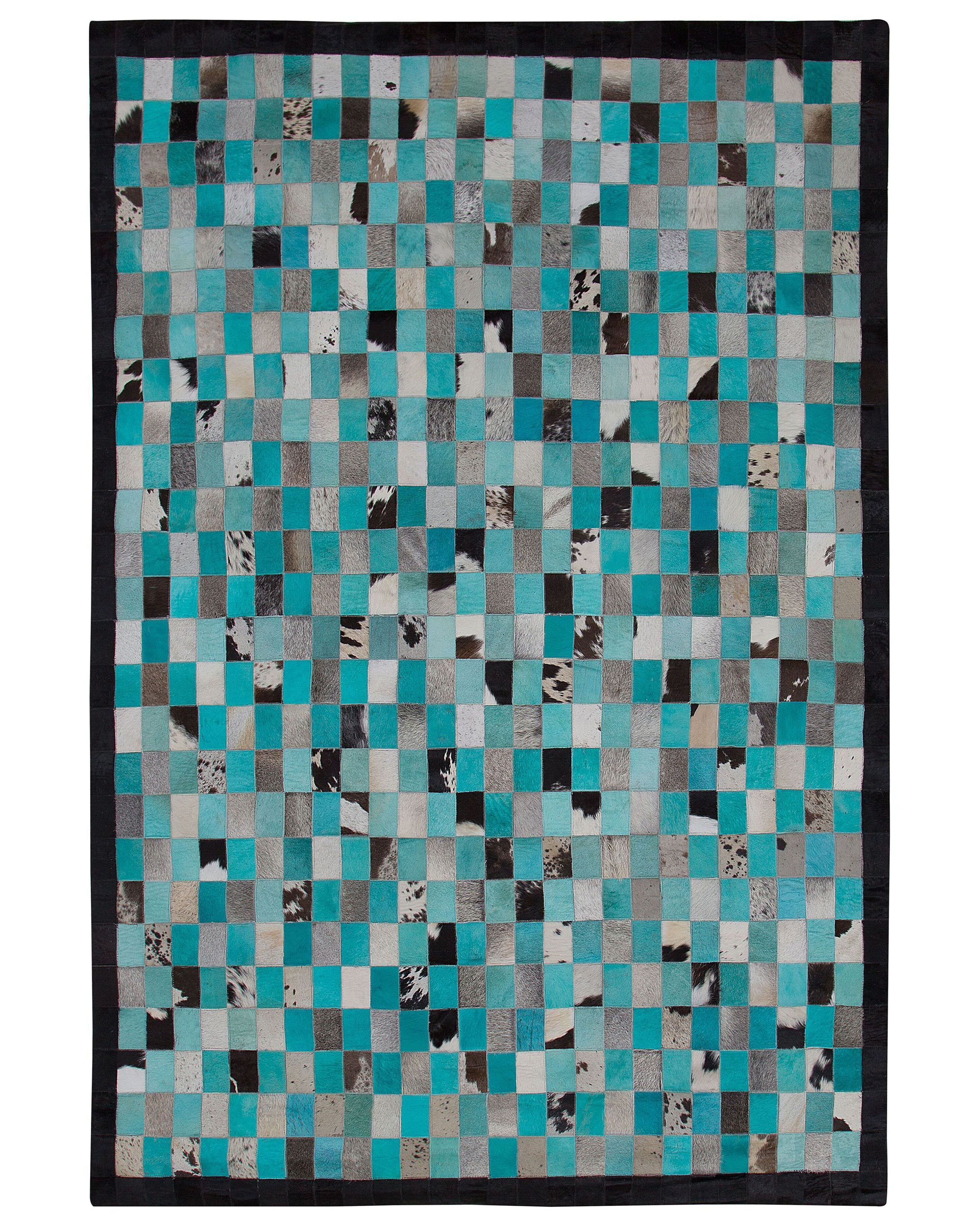 Cowhide Area Rug Turquoise and Grey 140 x 200 cm NIKFER | Beliani.co.uk