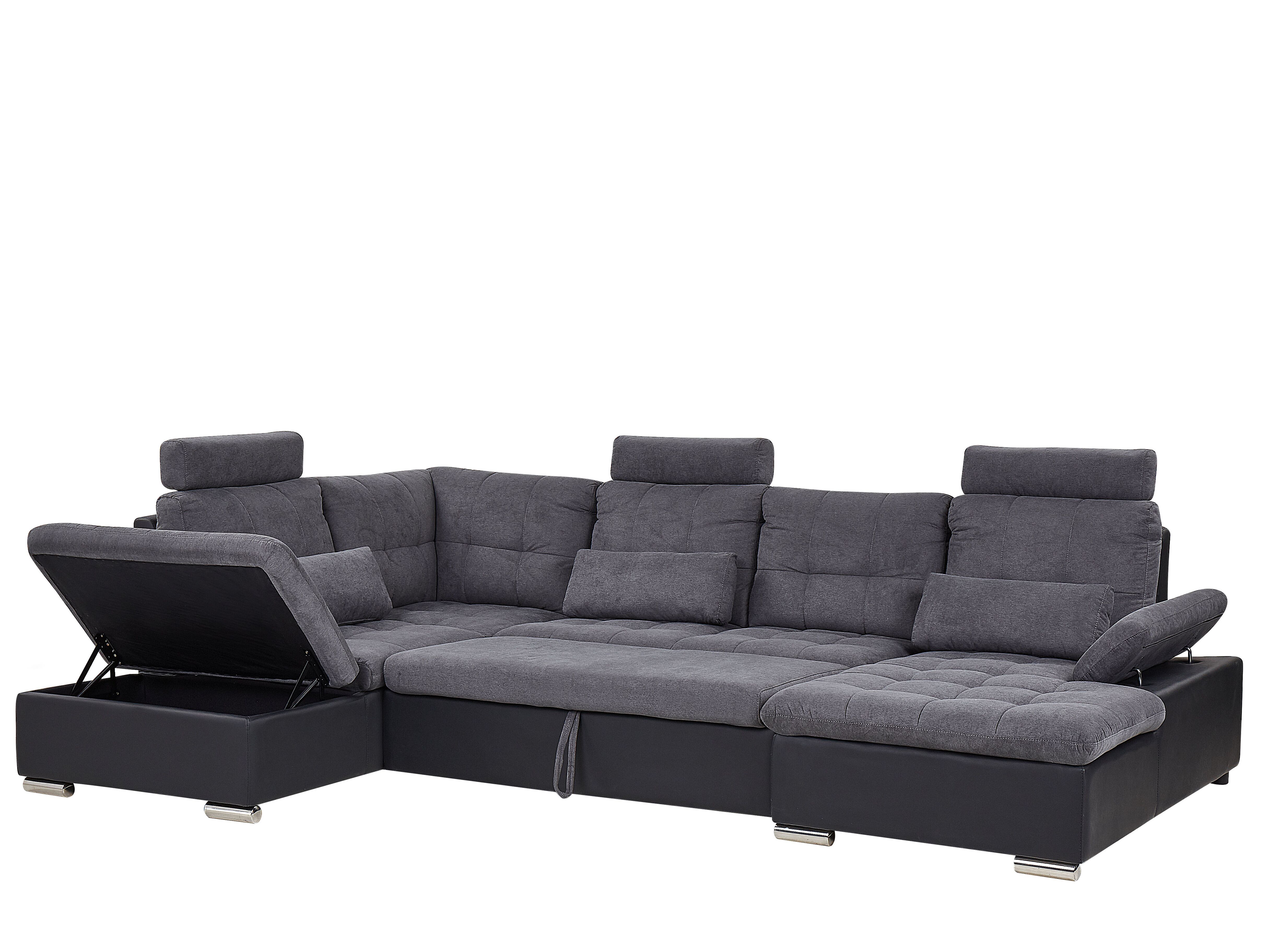 Fabric Corner Sofa Bed with Storage Grey HALDEN | Beliani.co.uk