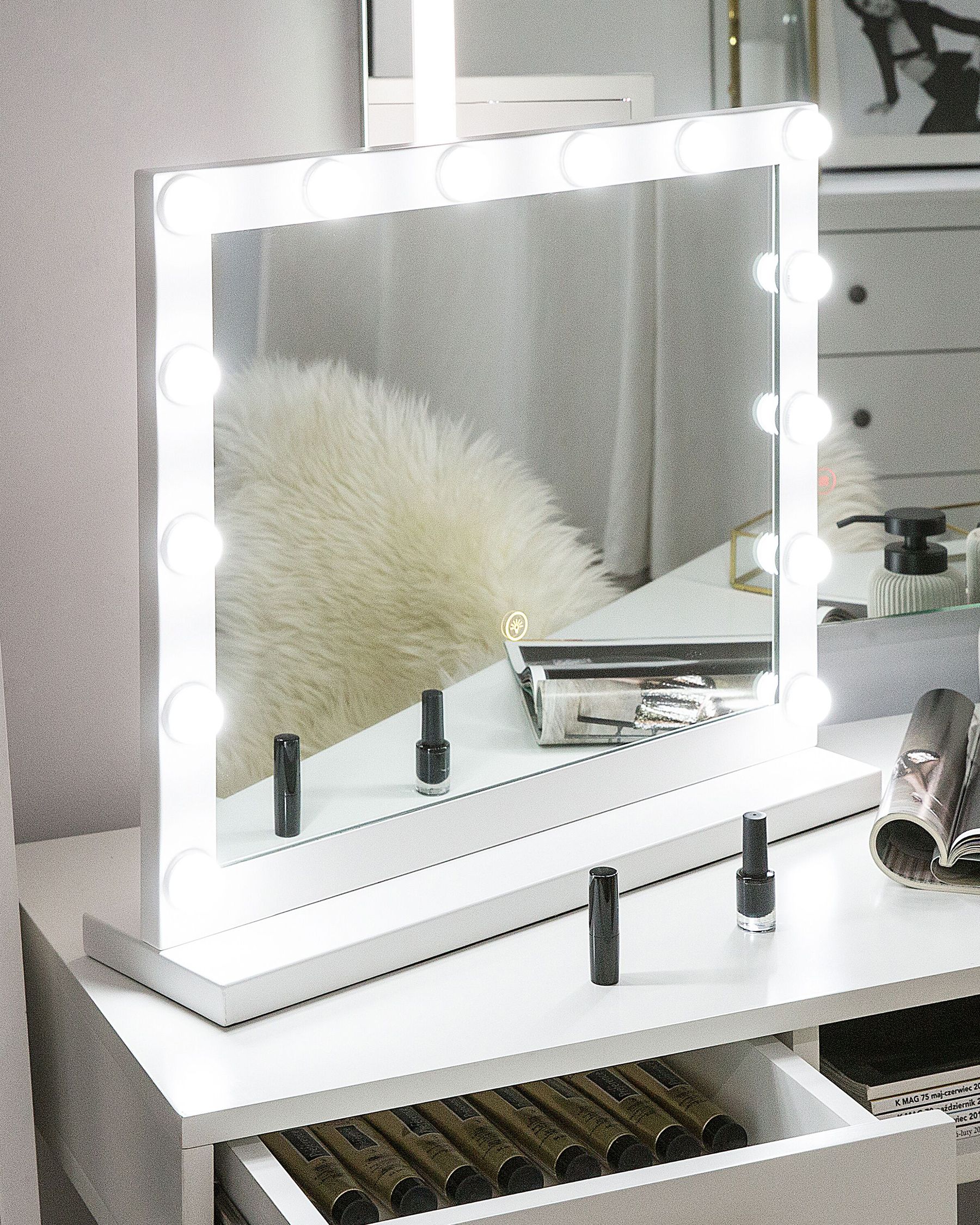 LED Dressing Table Mirror 50 x 60 cm White BEAUVOIR | Beliani.co.uk