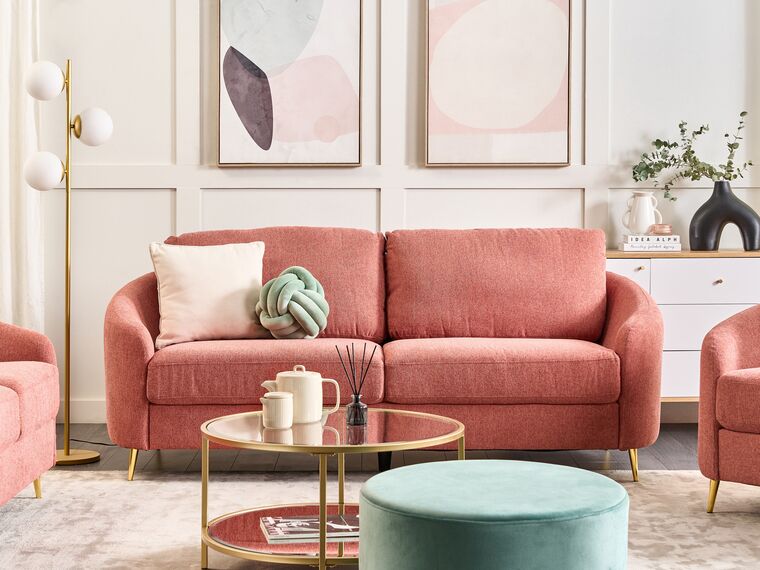 3 Seater Fabric Sofa Pink TROSA | Beliani.co.uk