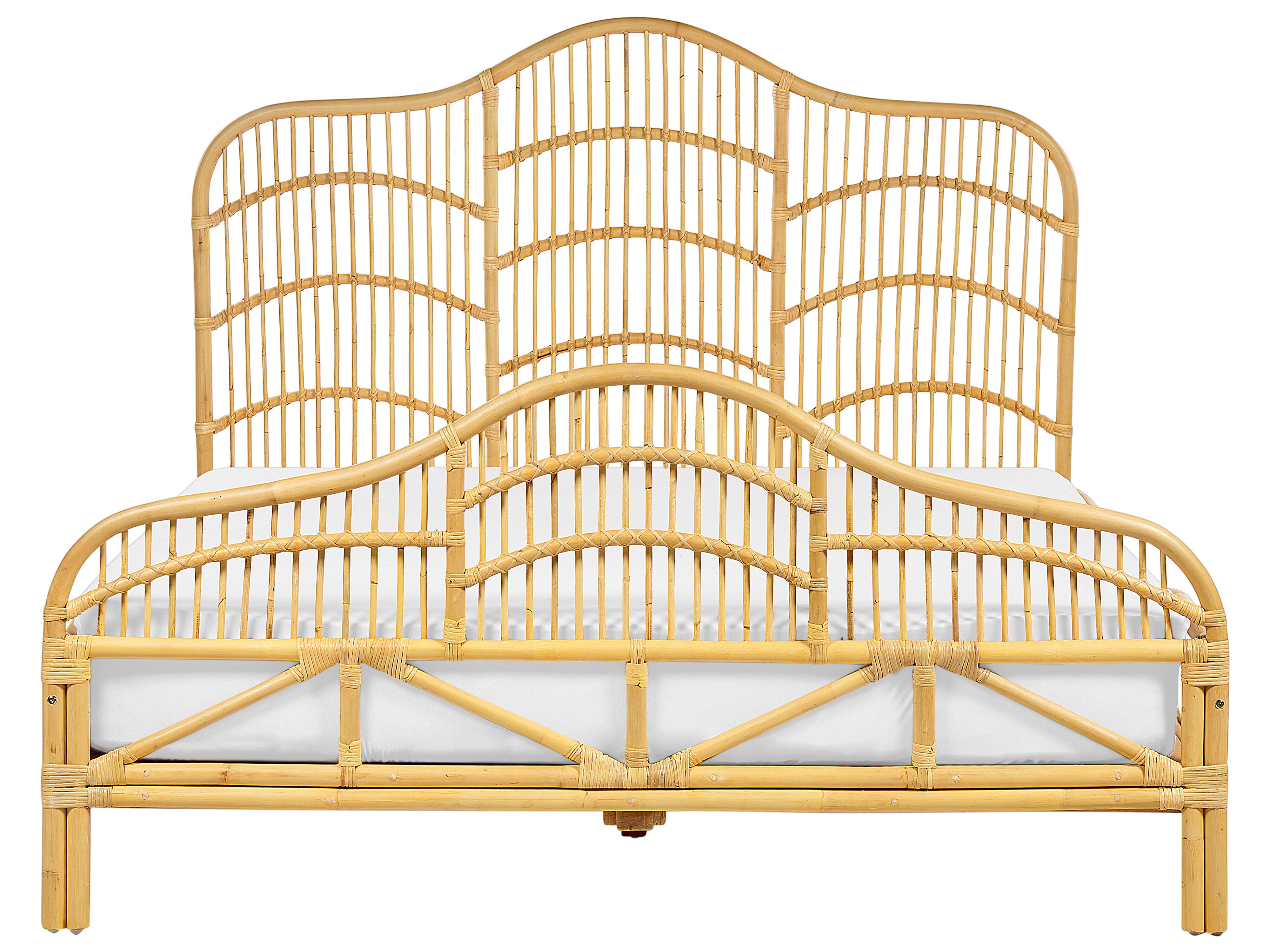 Lit double en rotin 160 x 200 cm bois clair DOMEYROT | Beliani.fr