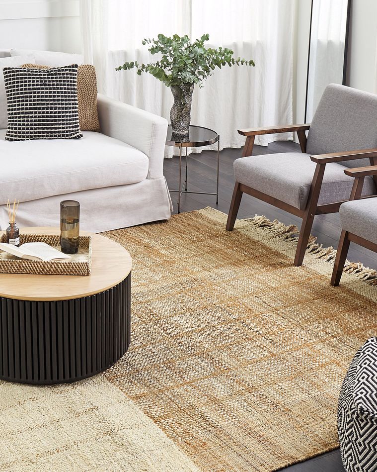 Teppich Jute hellbeige / braun 200 x 300 cm Streifenmuster Kurzflor ...