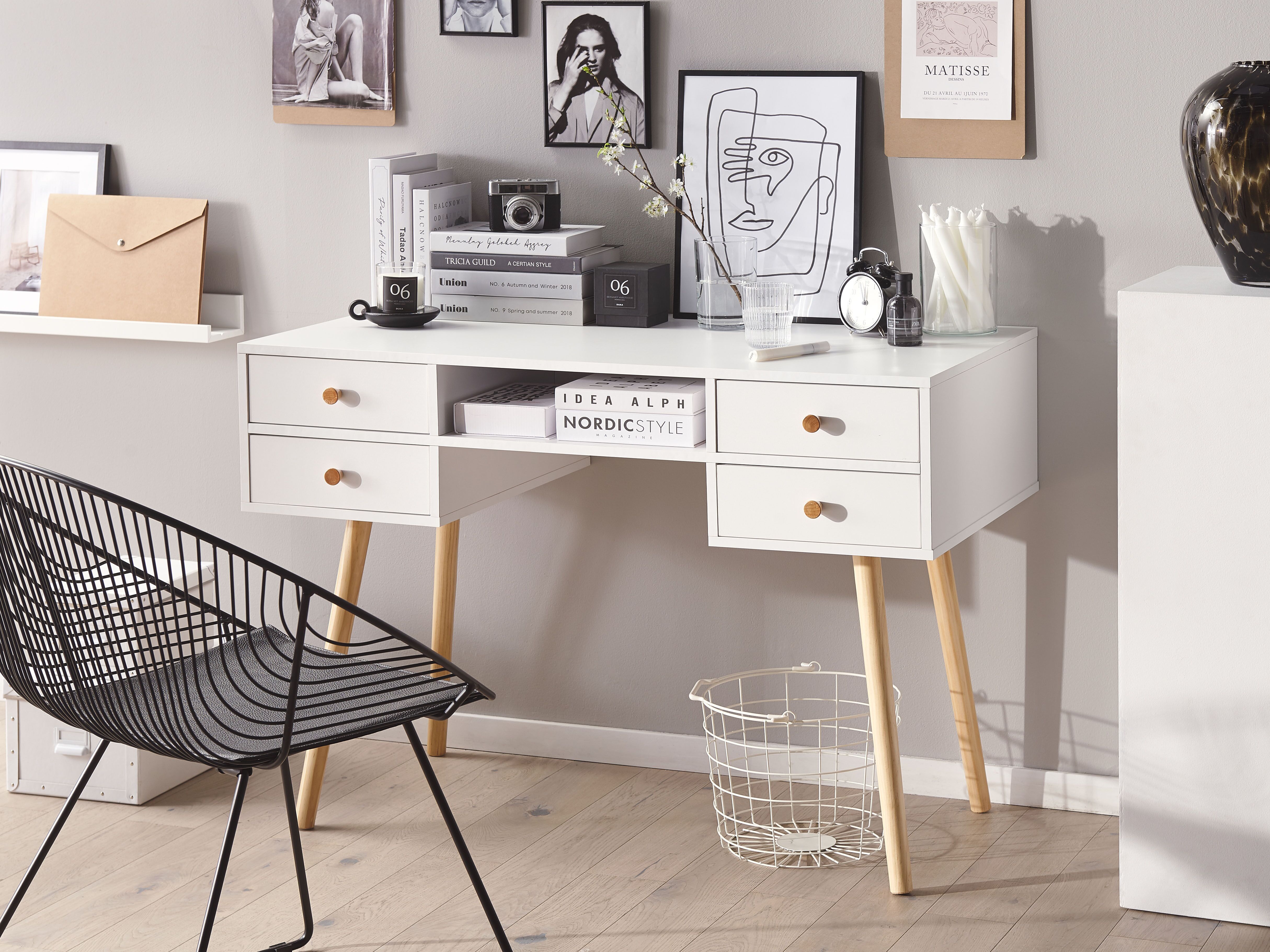 4 Drawer Home Office Desk with Shelf 110 x 55 cm White LEVIN | Beliani ...