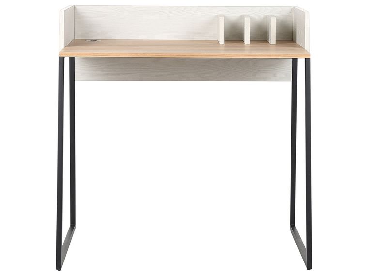 Home Office Desk 90 x 60 cm Light Wood and White ANAH | Beliani.co.uk