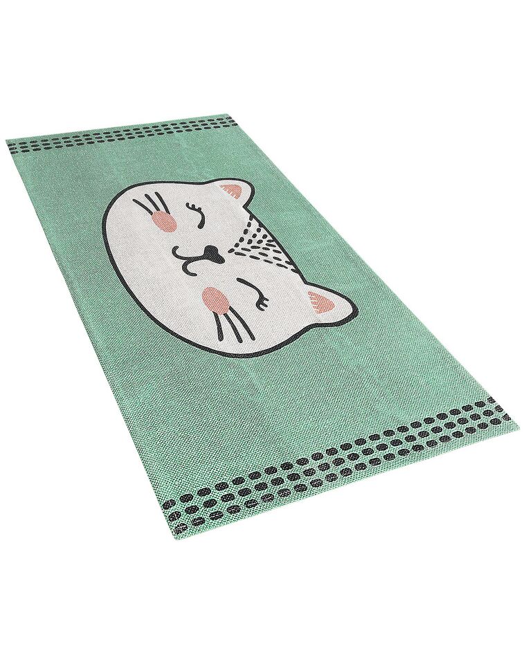 Cotton Kids Rug Cat Print 60 x 90 cm Green HOWRAH | Beliani.co.uk