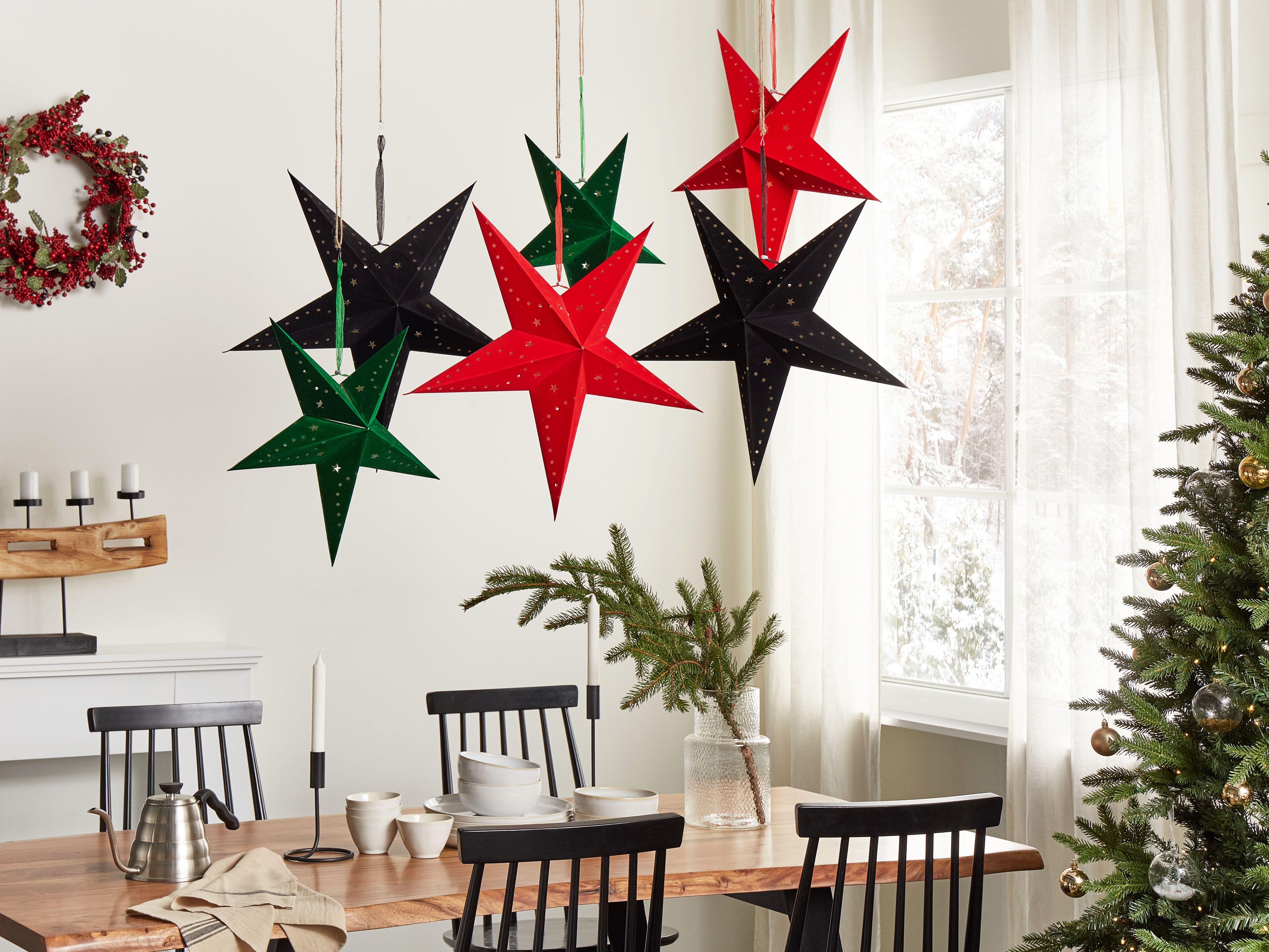 LED stjerne m/timer rød velour papir 60 cm sæt af 2 MOTTI | Beliani.dk