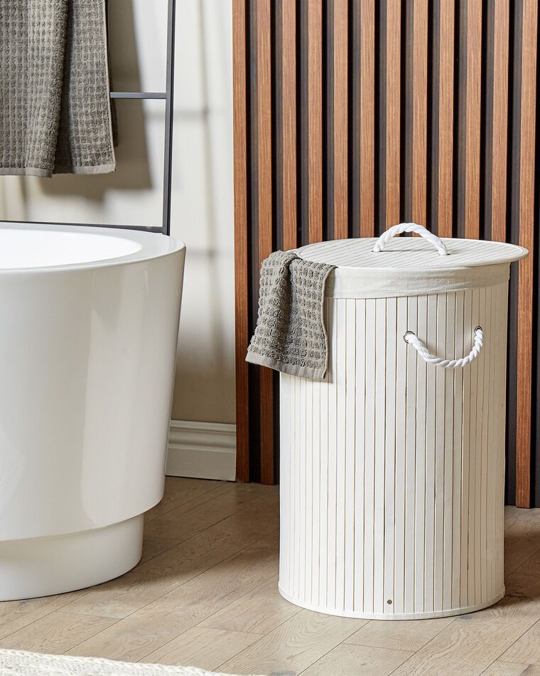 Korb mit Deckel Bambusholz weiß rund SANNAR | Beliani.at