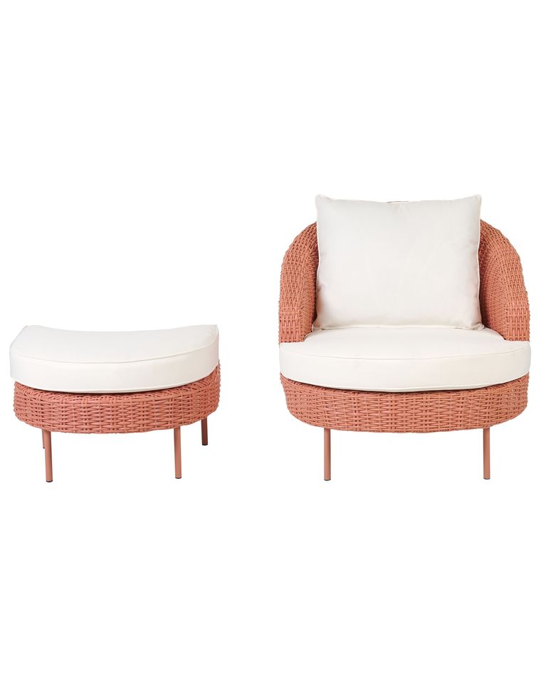 PE Rattan Garden Armchair with Ottoman Pink ARCILLE | Beliani.co.uk