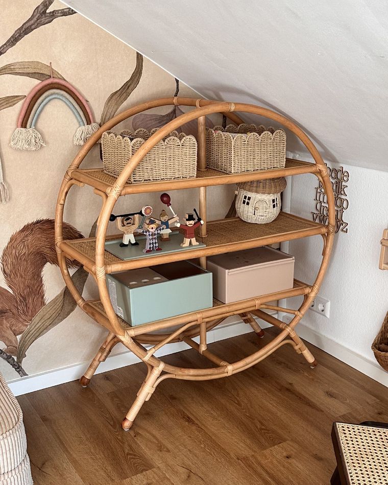 Round 3 Tier Rattan Bookcase Natural TUVALU II | Beliani.co.uk