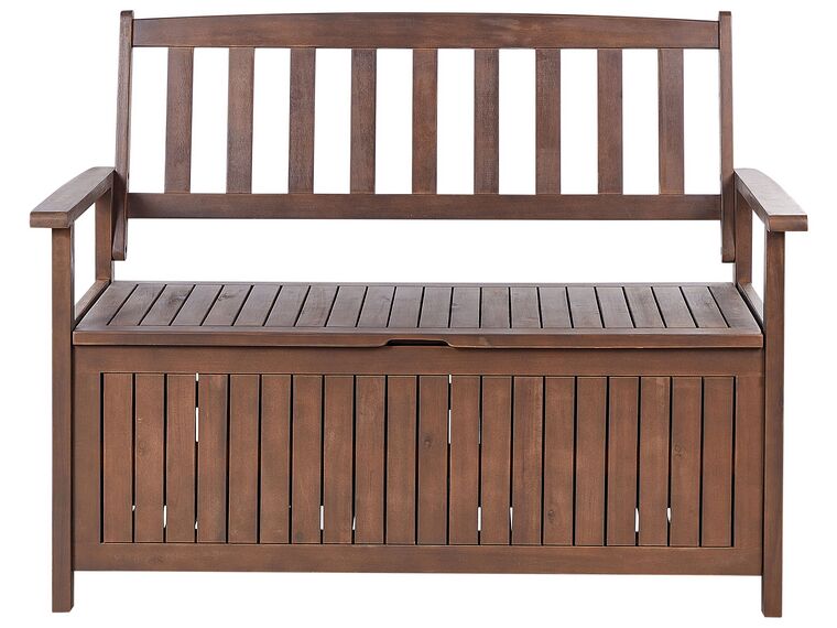 Acacia Wood Garden Bench with Storage 120 cm Dark with Grey Cushion ...