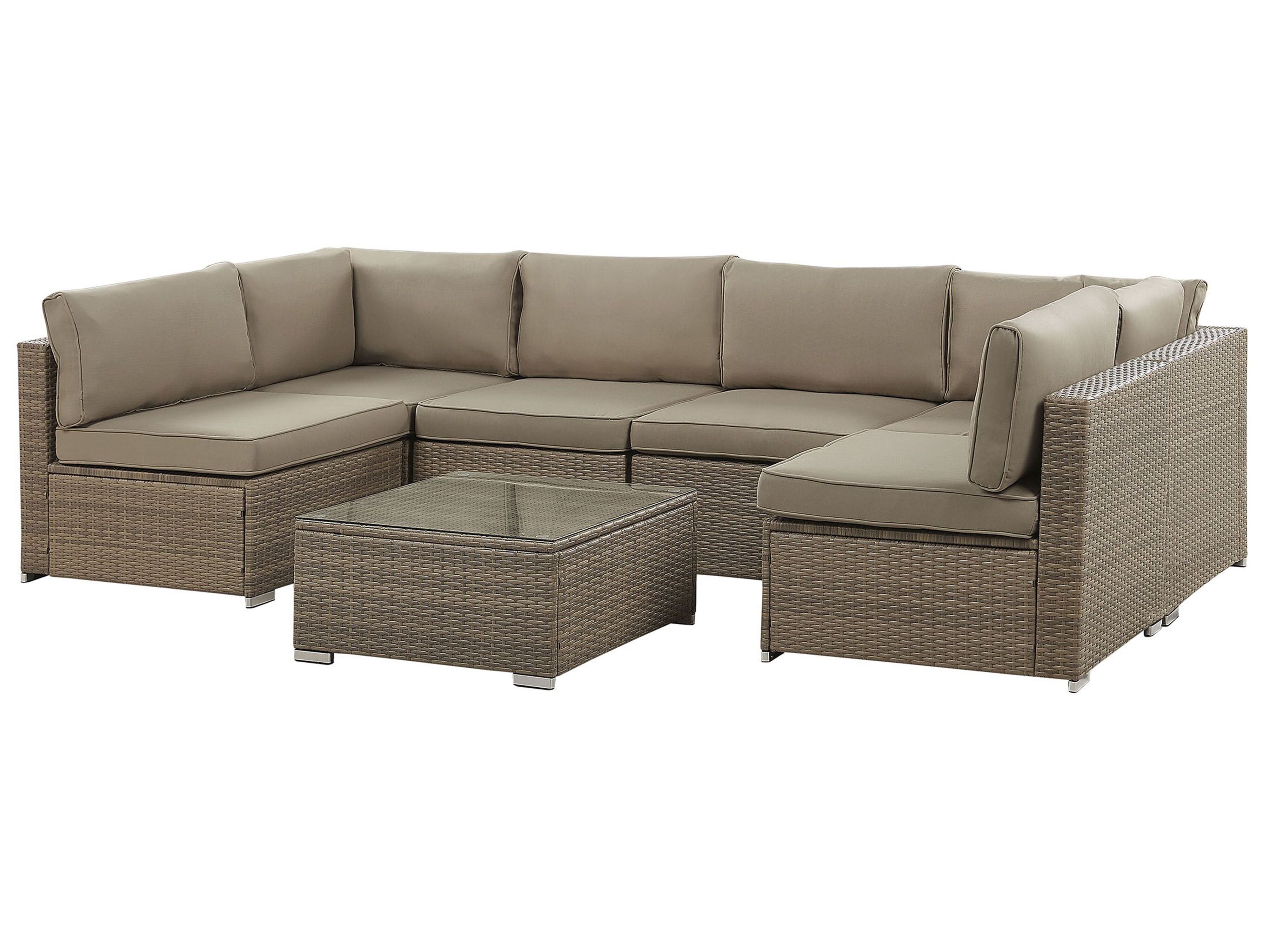 6 Seater PE Rattan Garden Lounge Set Brown BELVEDERE | Beliani.co.uk