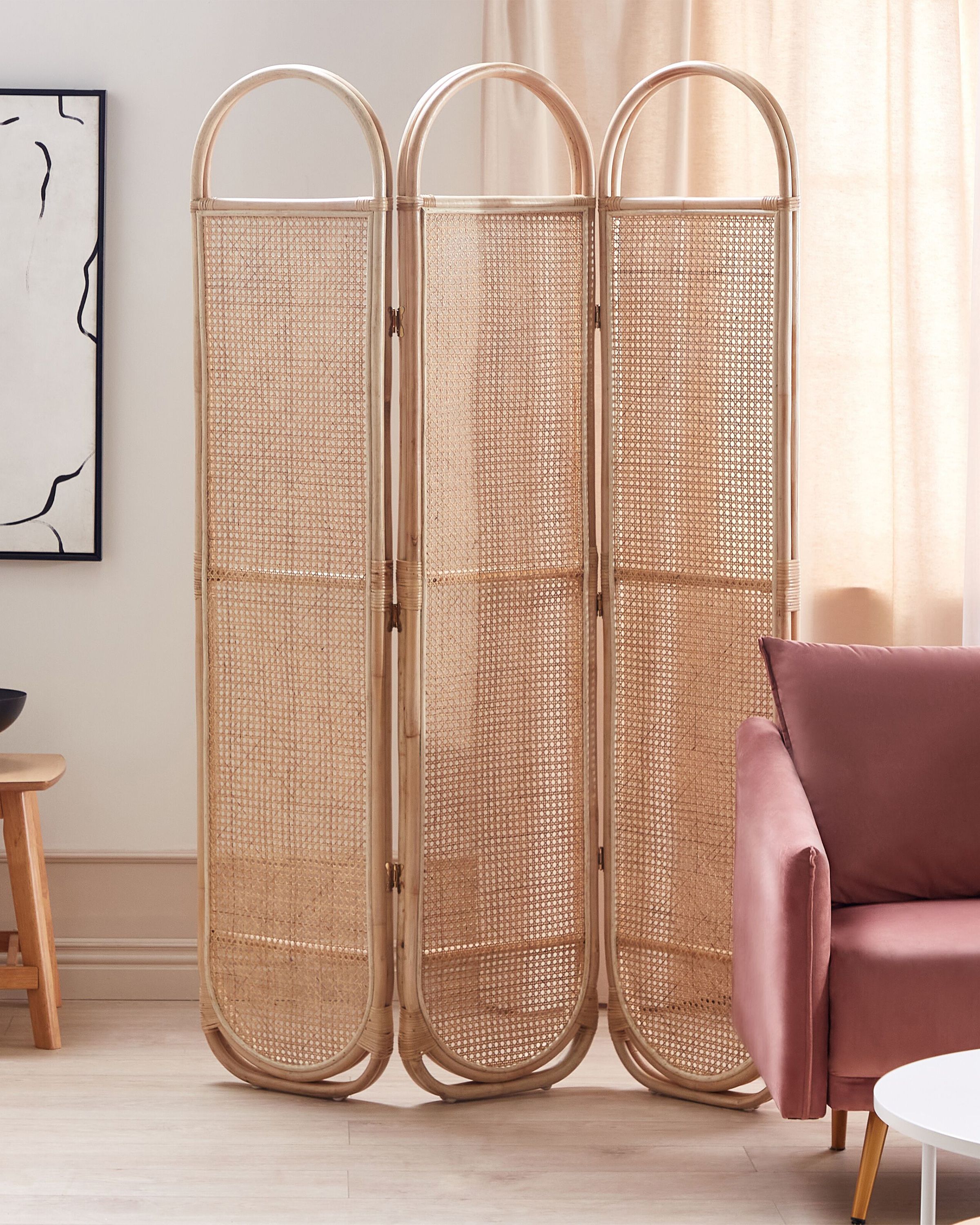 Folding Rattan 3 Panel Room Divider 118 x 180 cm Natural CORTONA ...