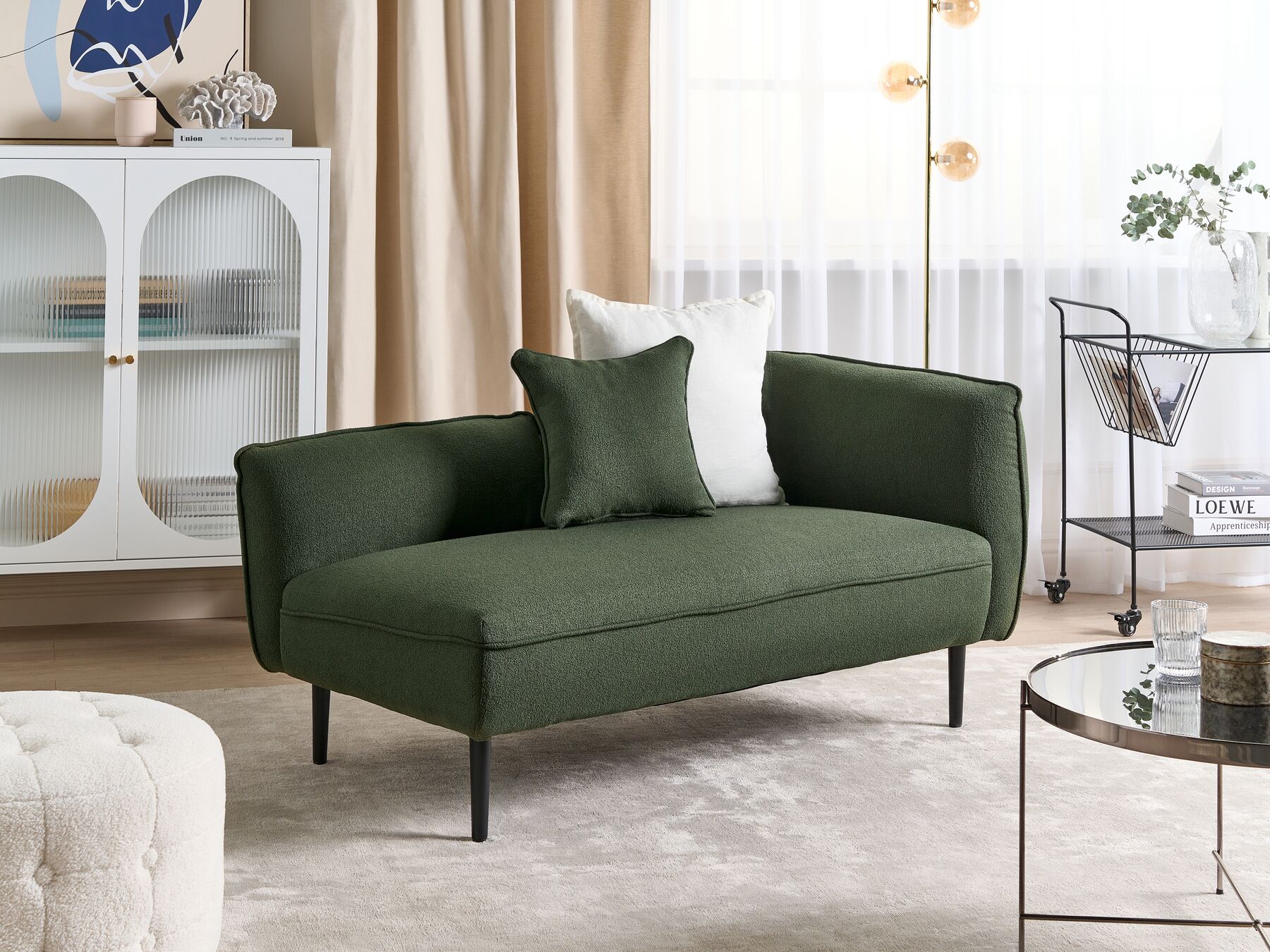 Right Hand Boucle Chaise Lounge Dark Green CHEVANNES | Beliani.co.uk