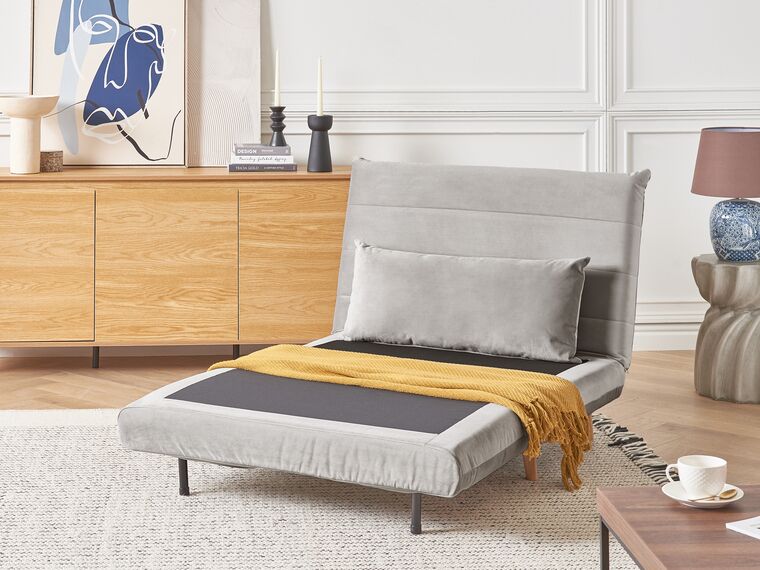 Velvet Single Sofa Bed Light Grey SETTEN | Beliani.co.uk