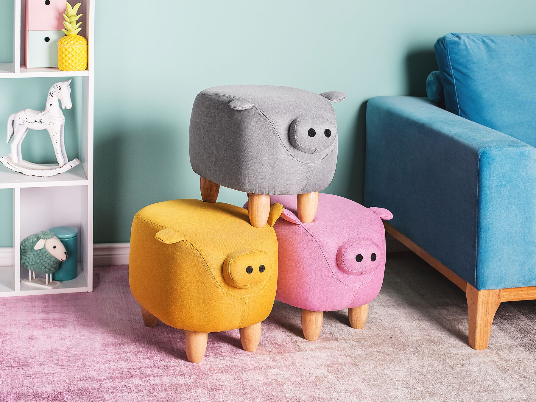 Fabric Animal Stool Yellow PIGGY | Beliani.co.uk