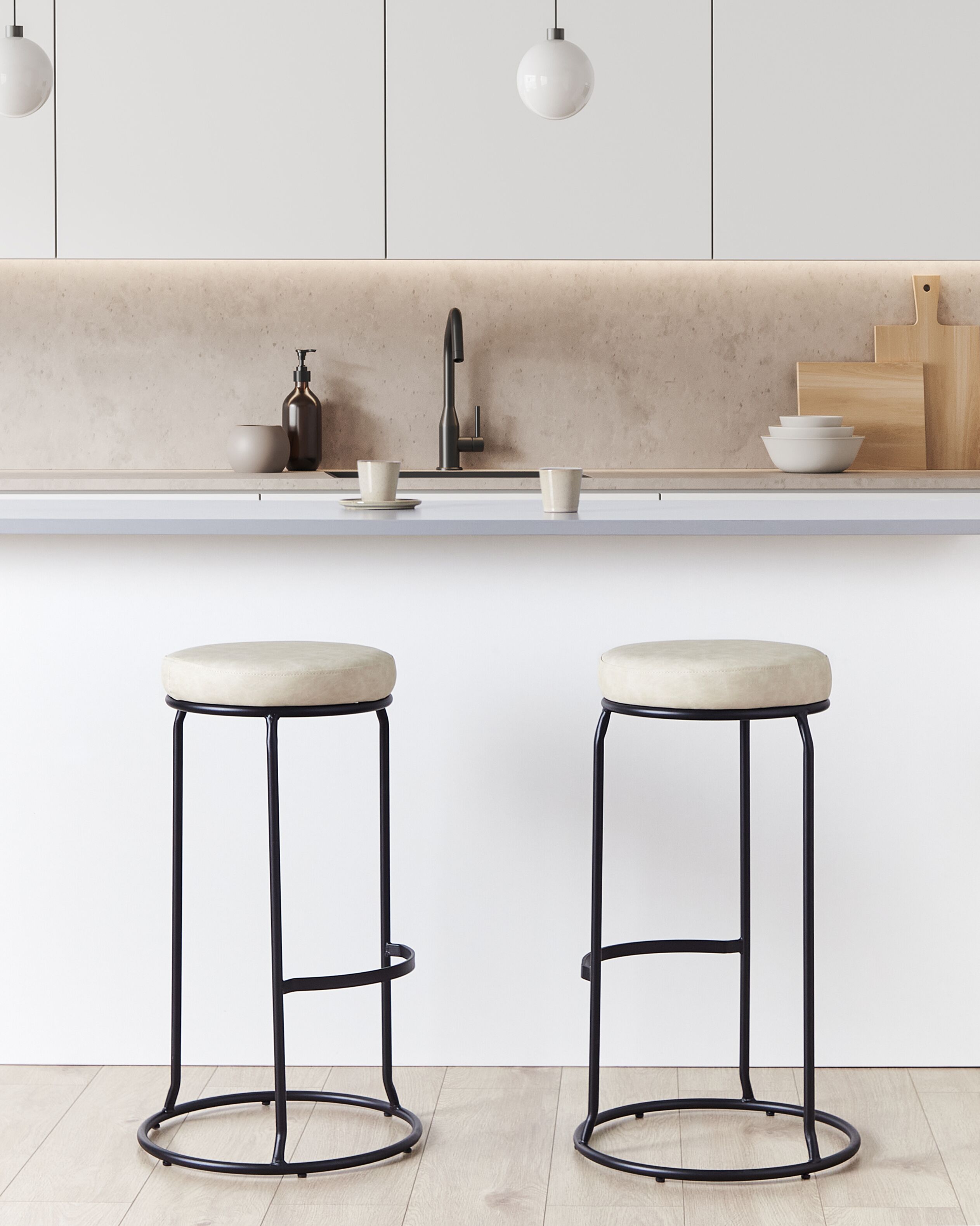 Set of 2 Faux Leather Bar Stool Light Beige MILROY | Beliani.co.uk